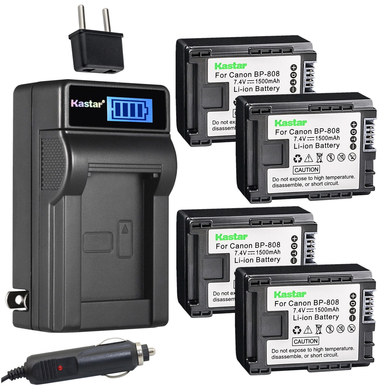 Kastar 4-Pack BP-808 Battery and LCD AC Charger Compatible with Canon ...