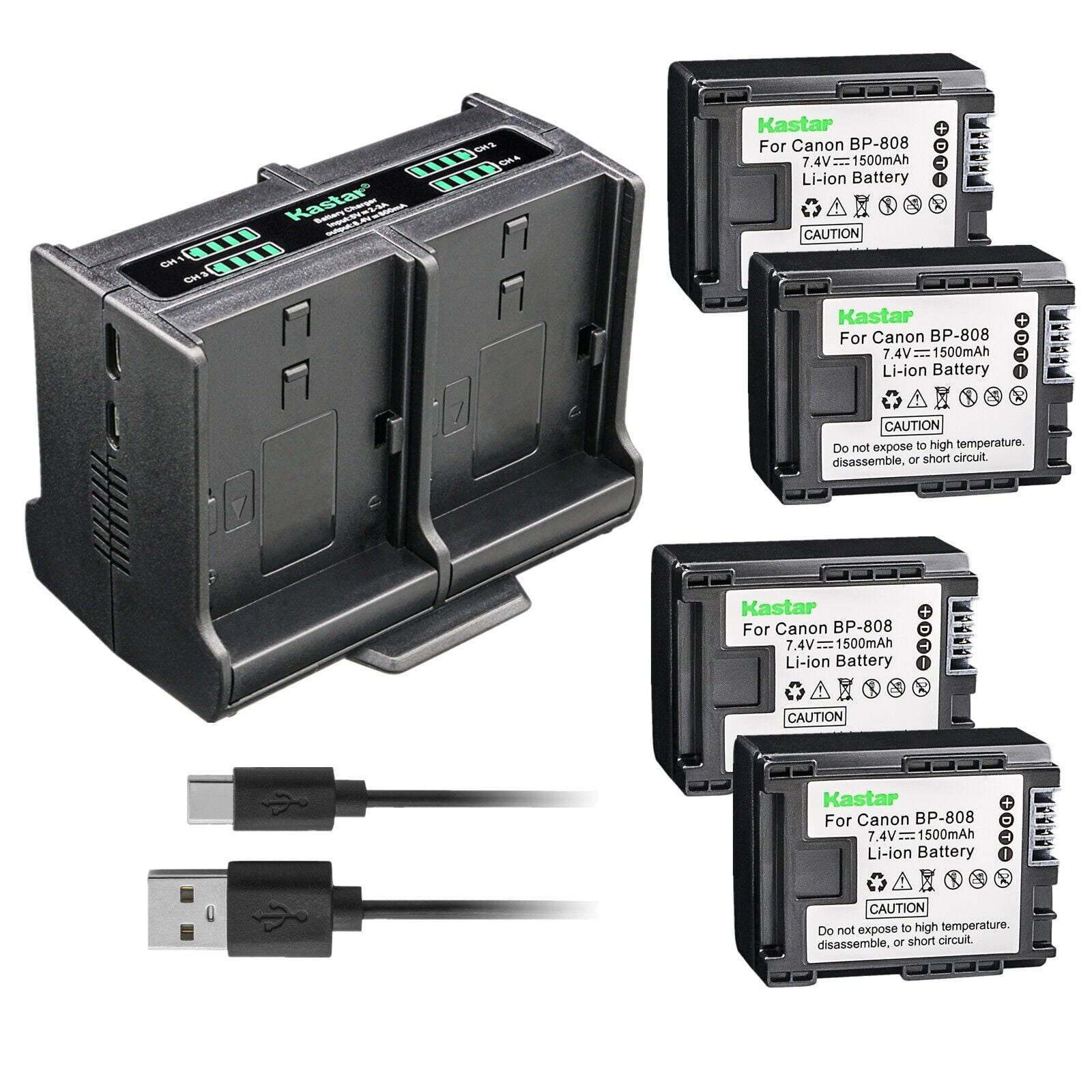 Kastar 4-Pack Battery and Quadruple Charger Compatible with Canon HF ...