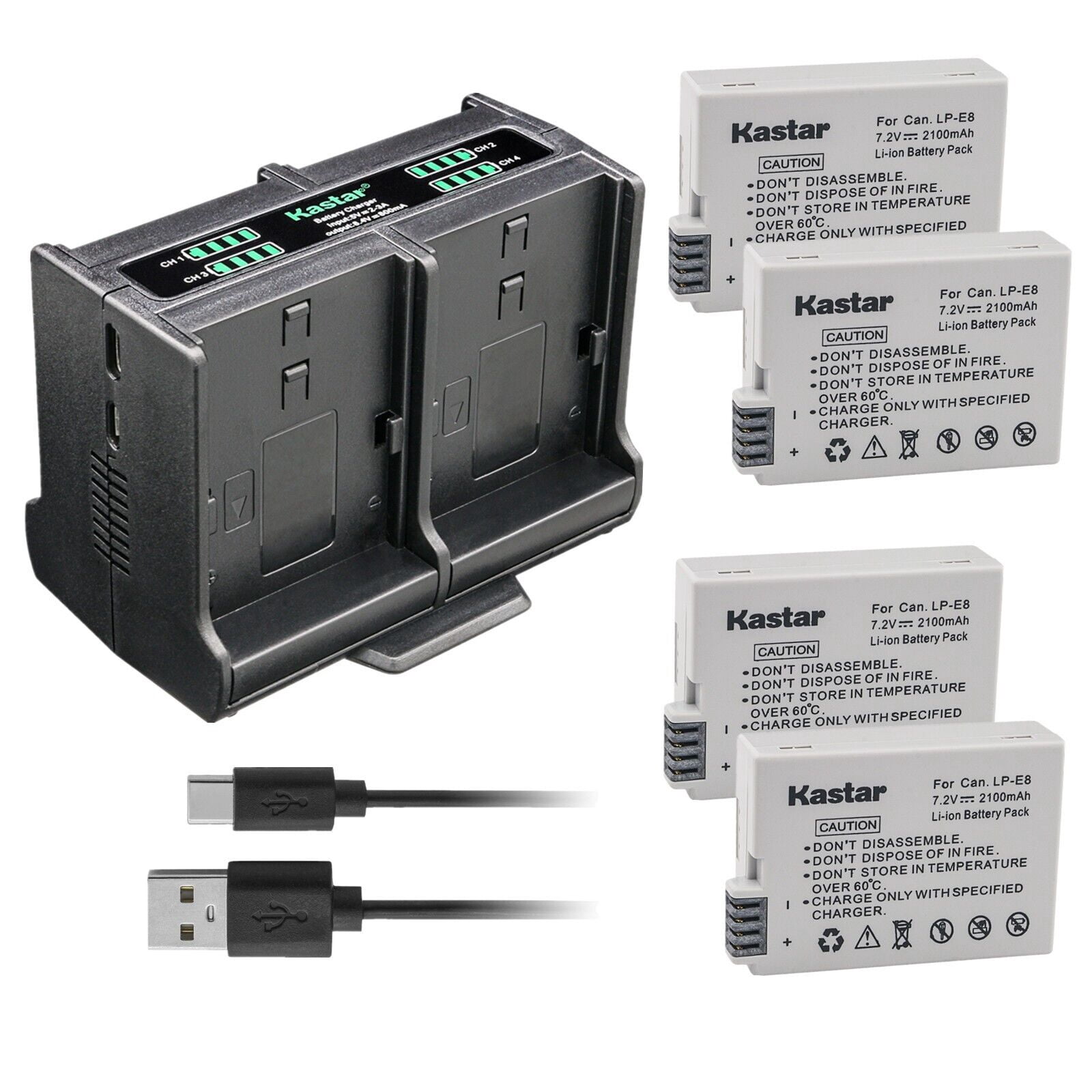 Kastar 4-Pack Battery and Quadruple Charger Compatible with Canon EOS ...