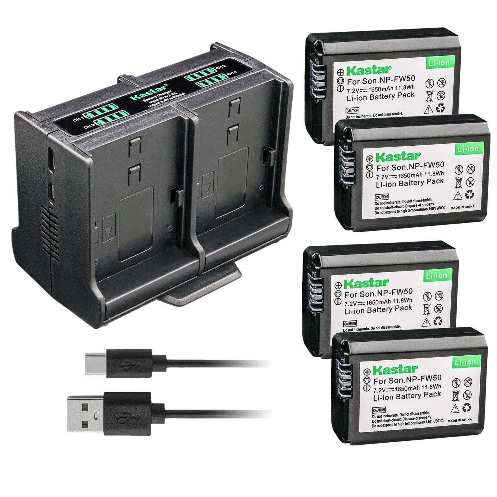 Kastar 4-Pack Battery and Quadruple Charger Compatible with Sony Cyber-shot DSC-RX10 III, Cyber ...