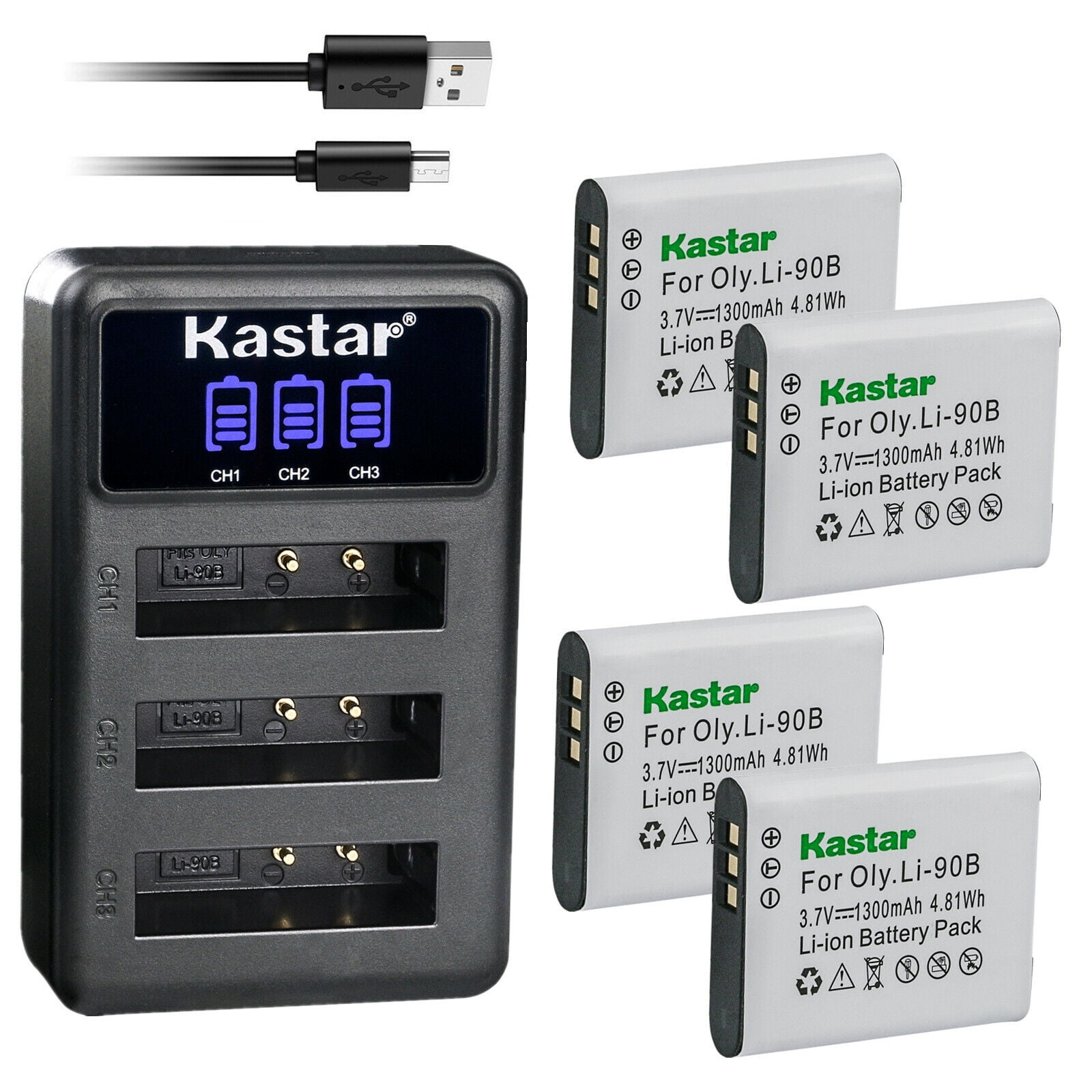 Kastar 4 Pack Battery and Triple Charger Compatible with Olympus Li-90B ...