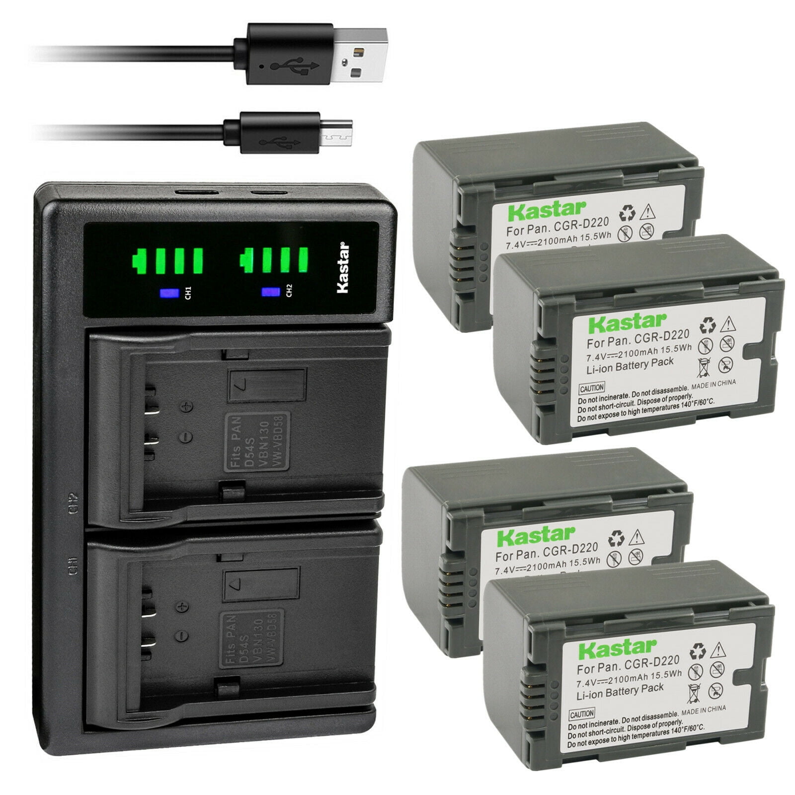 Kastar 4-Pack CGR-D16S Battery and LTD2 USB Charger Compatible with ...