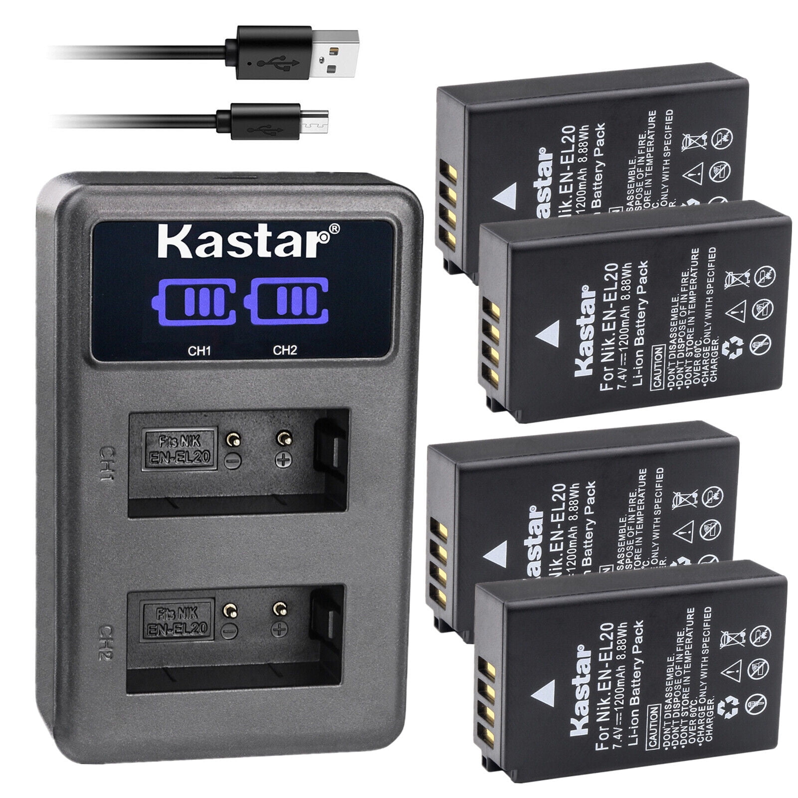 Kastar 4-Pack EN-EL20 Battery and LED2 USB Charger Compatible with ...