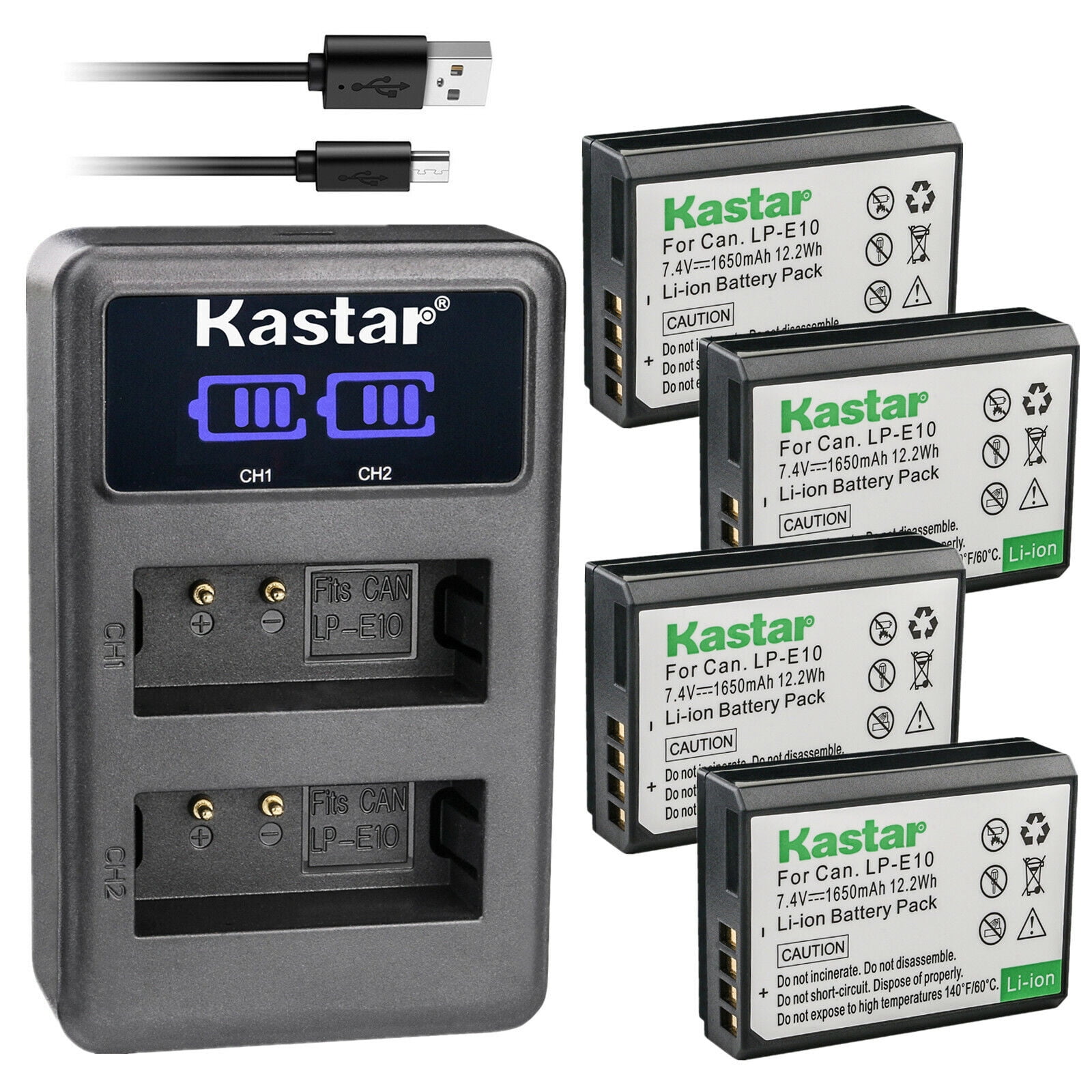 Kastar 4-Pack LP-E10 Battery and LED2 USB Charger Compatible with Canon ...