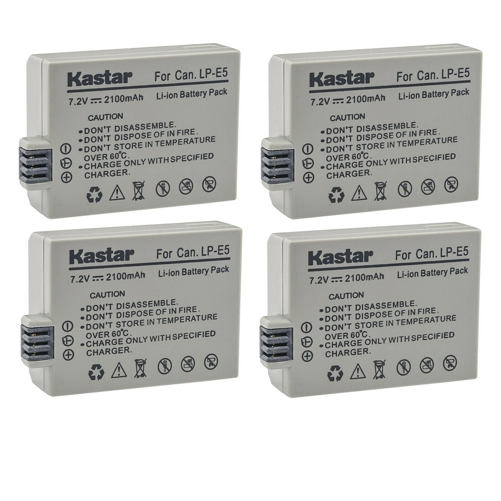 Kastar 4-Pack LP-E5 Battery 7.2V 2100mAh Replacement for Canon LP-E5 ...