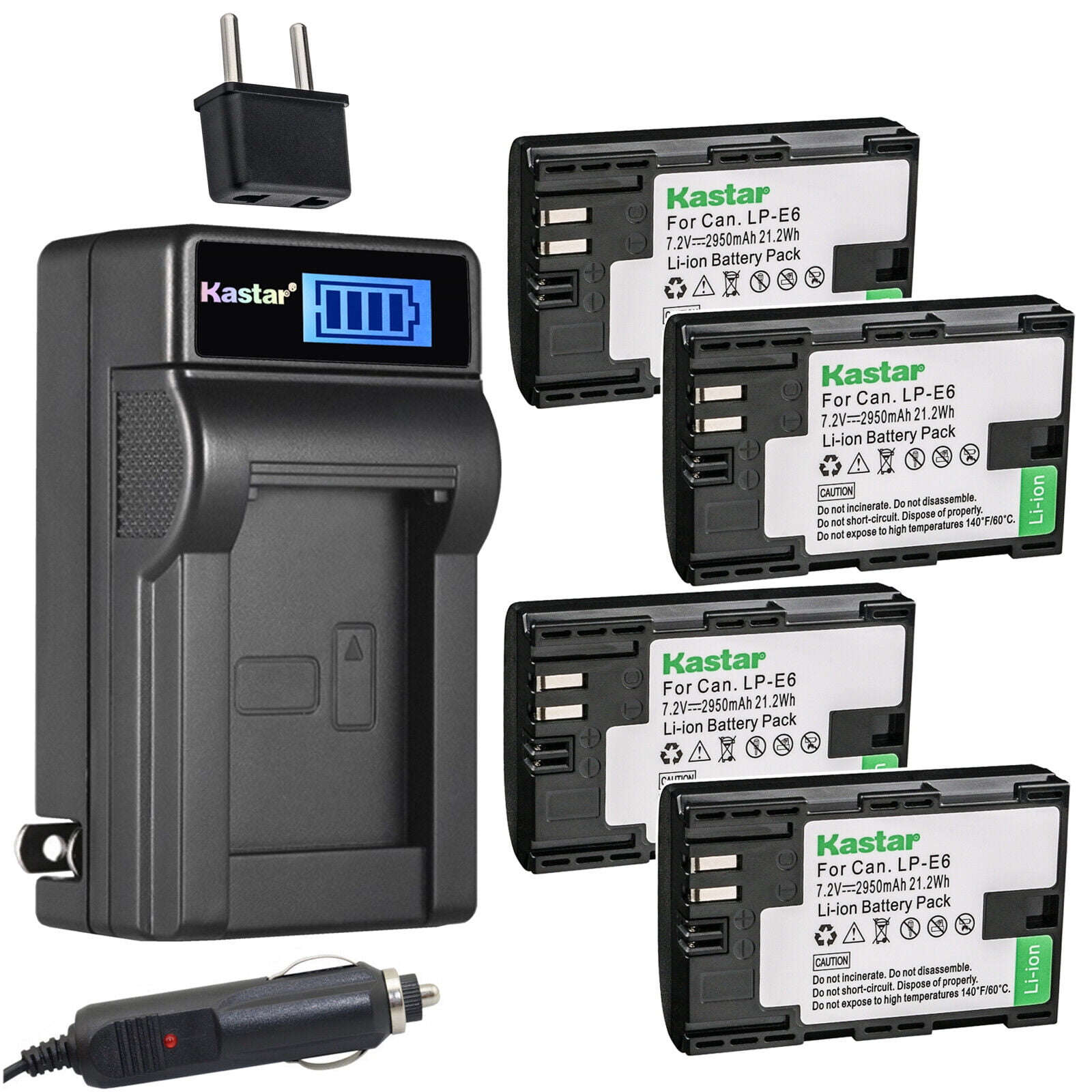 Kastar 4-Pack LP-E6 Battery and LCD AC Charger Compatible with Canon ...