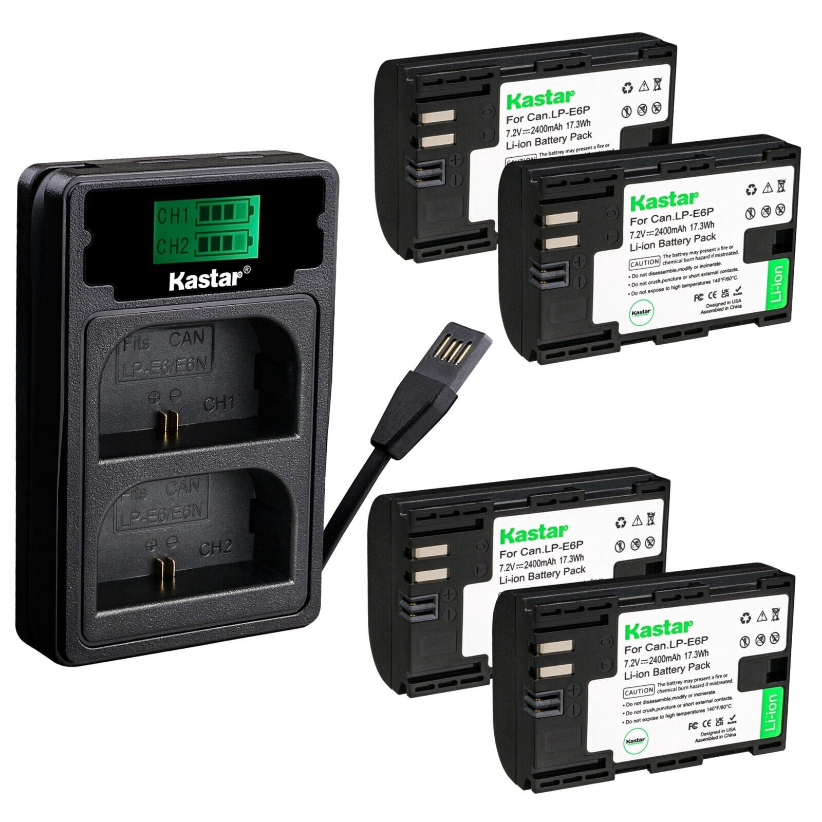 Kastar 4 Pack LP-E6P Battery and Charger with Miro USB / Type-C Input ...