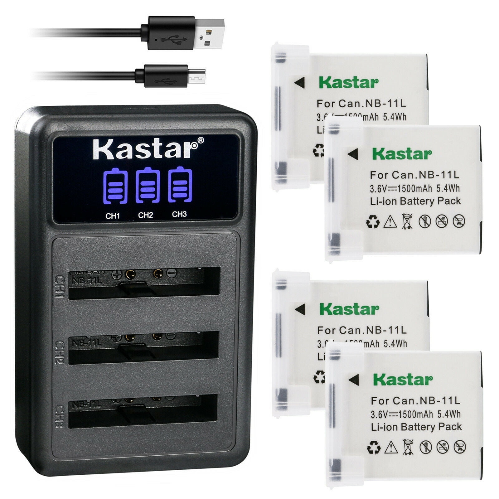 Kastar 4 Pack NB-11L Battery and LCD Triple USB Charger Compatible with ...
