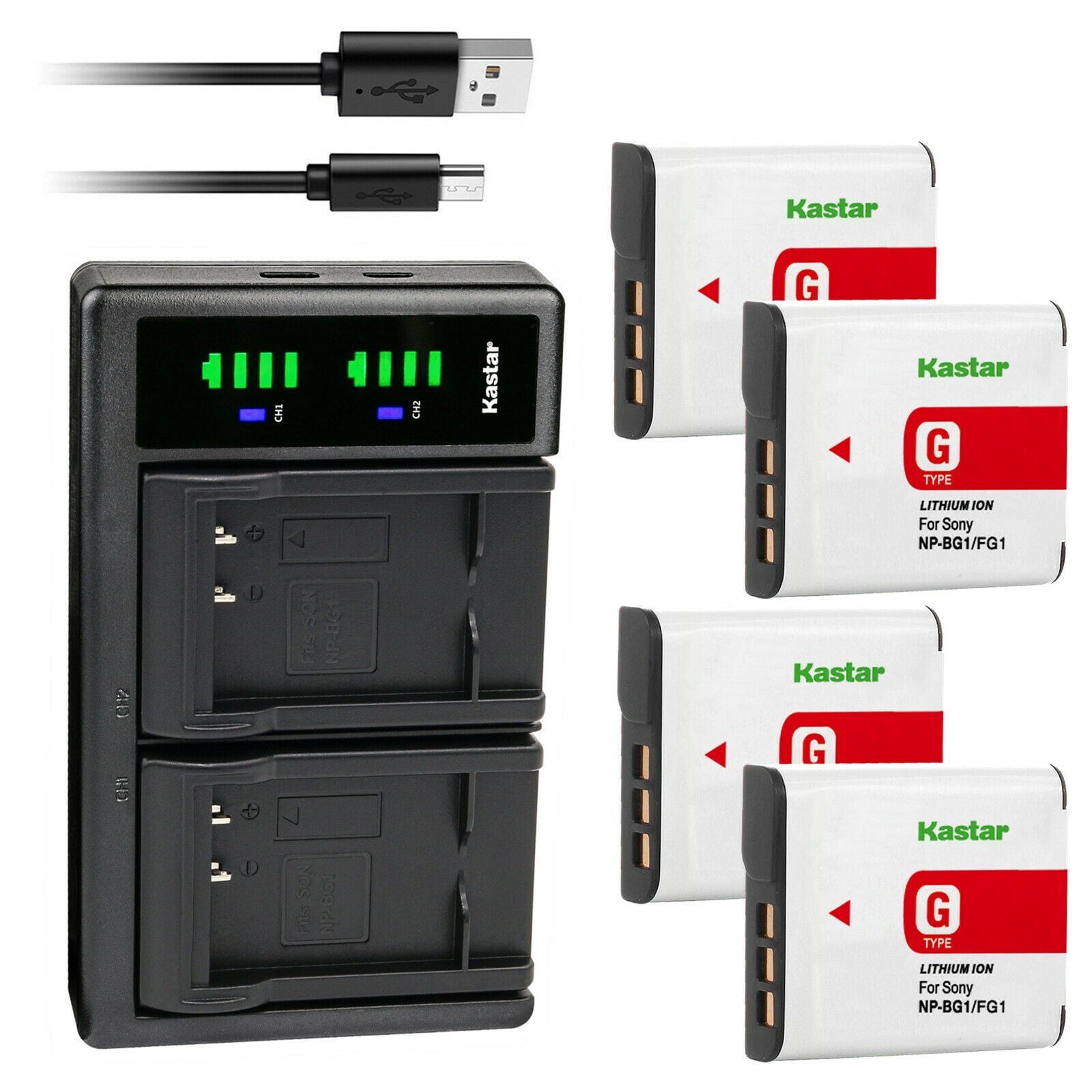Kastar 4-Pack NP-BG1 Battery and LTD2 USB Charger Replacement for Sony Cyber-shot DSC-W290 ...