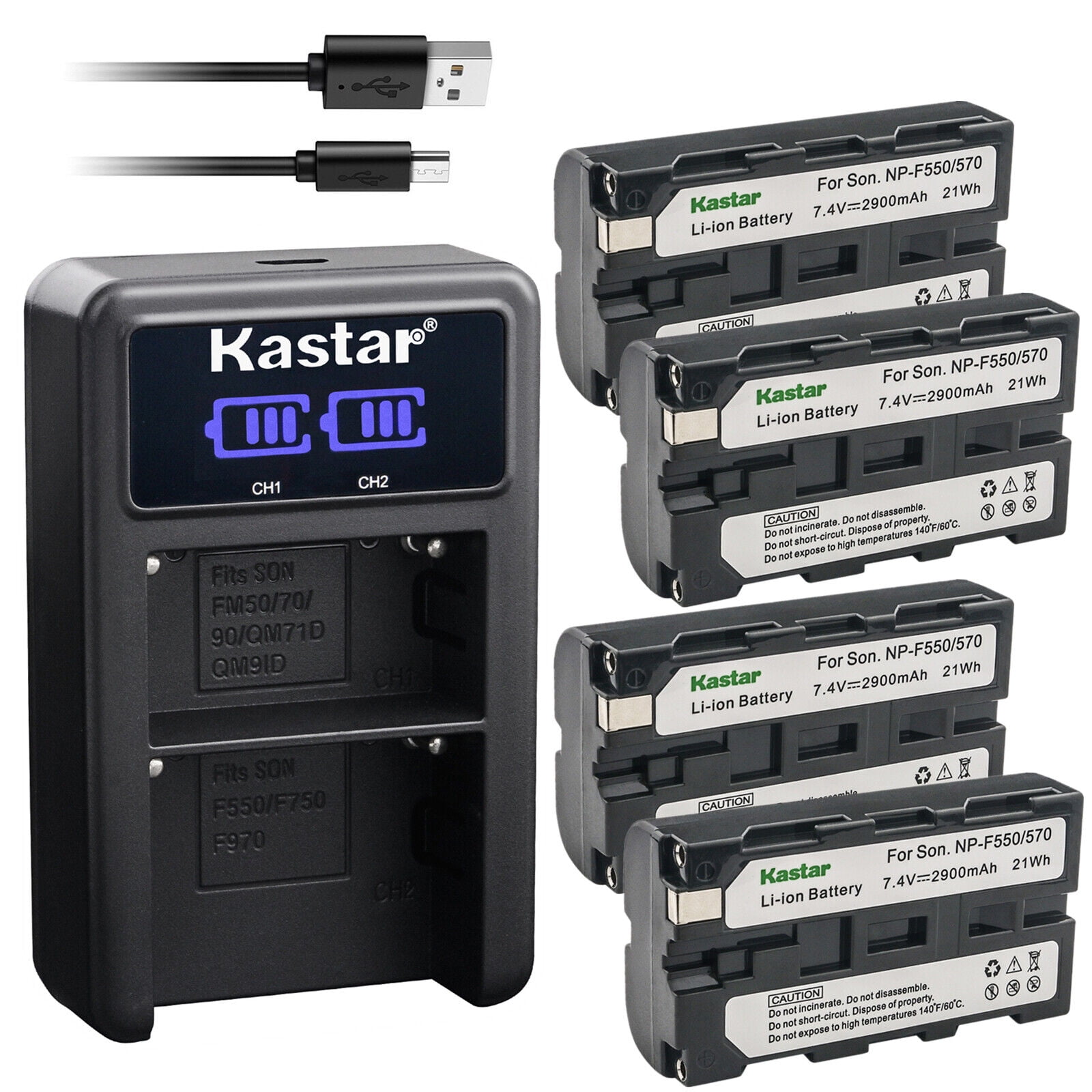 Kastar 4-Pack NP-F570 Battery and LED2 USB Charger Compatible with Sony ...