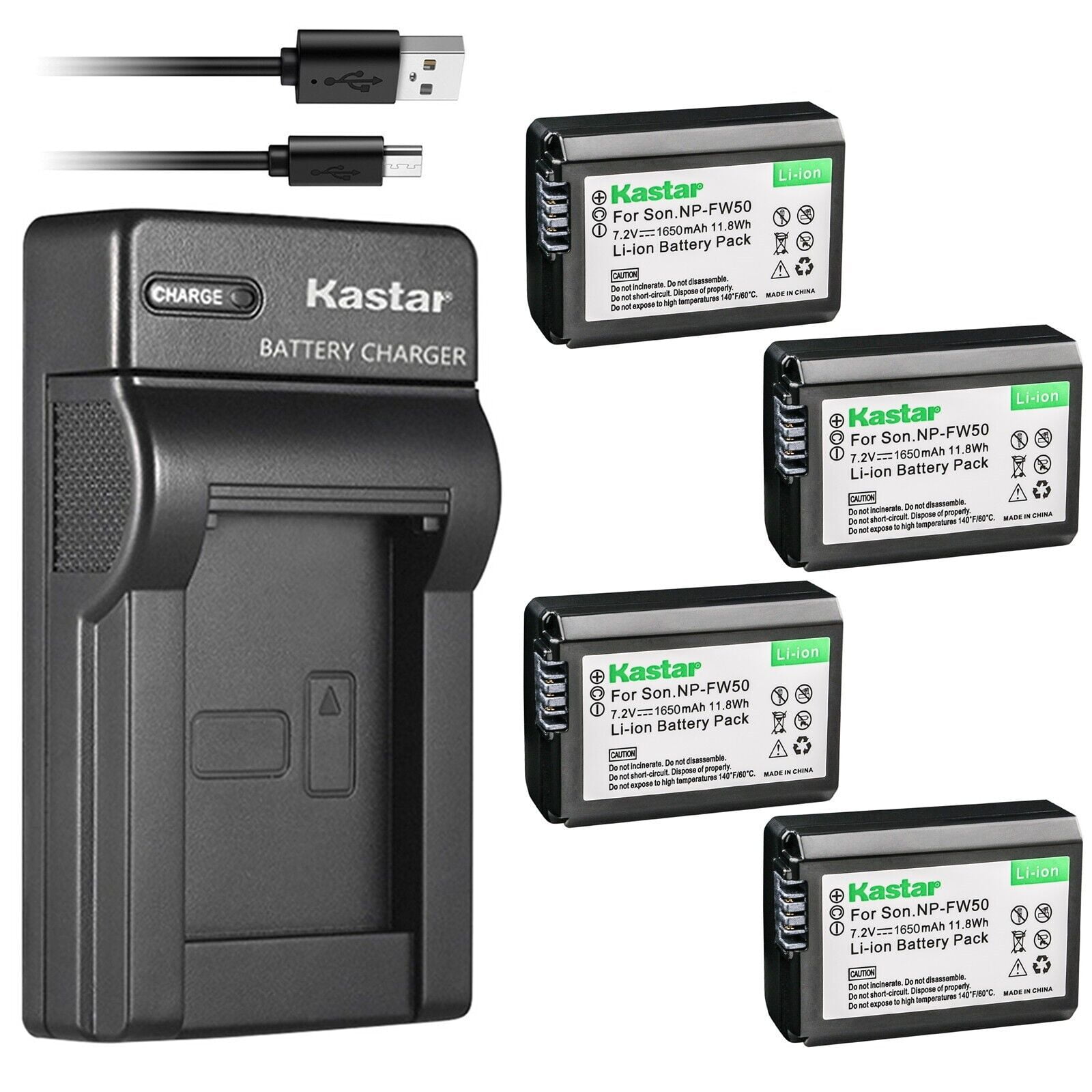 Kastar 4-Pack NP-FW50 Battery and Slim USB Charger Replacement for Sony ...