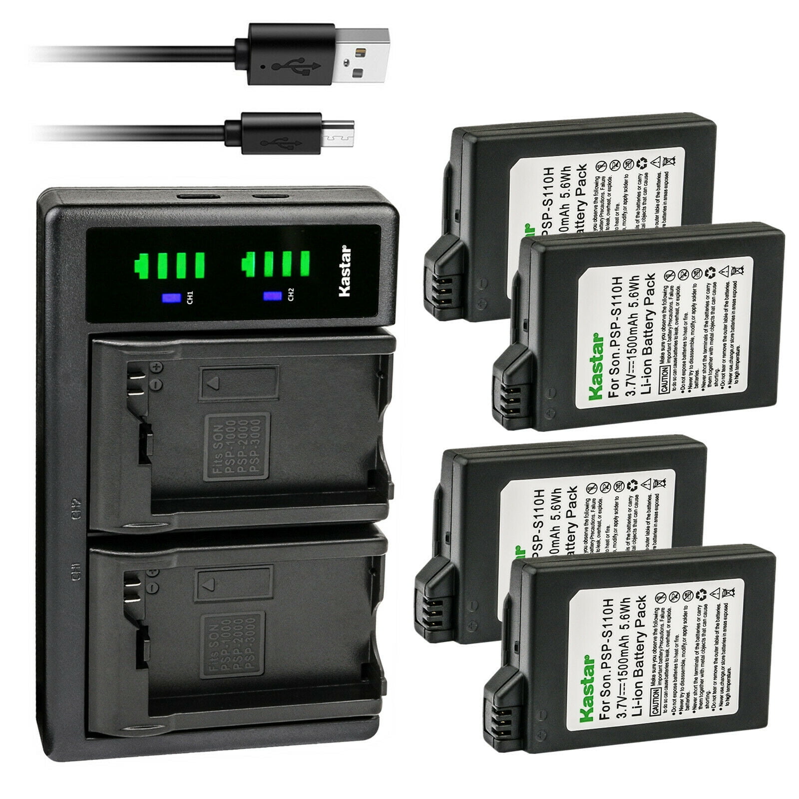 Kastar 4-Pack PSP110H Battery and LTD2 USB Charger Replacement for Sony ...