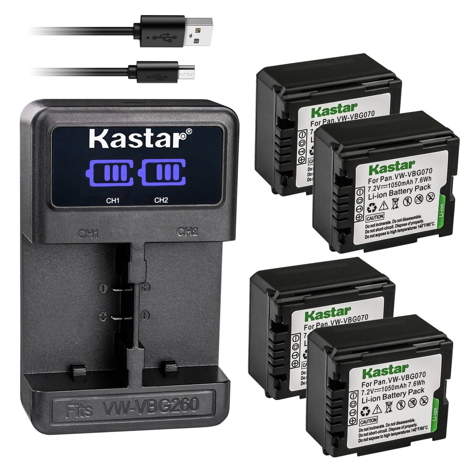 Kastar 4-Pack VW-VBG070 Battery and LED2 USB Charger Compatible with Panasonic HDC-SD5EG-S HDC ...