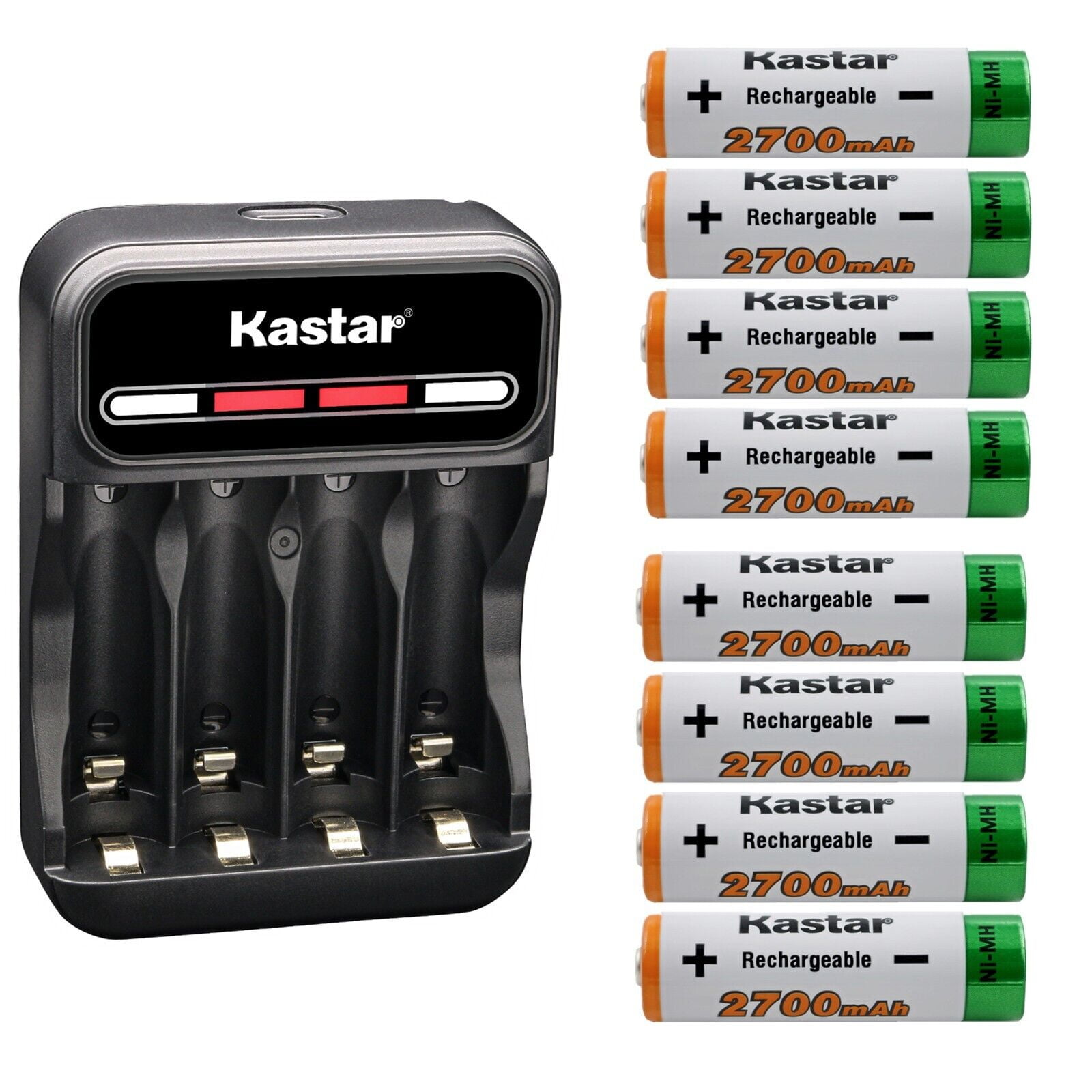 Kastar 8-Pack AA 1.2V 2700mAh Ni-MH Battery and CMH4 Smart USB Charger ...