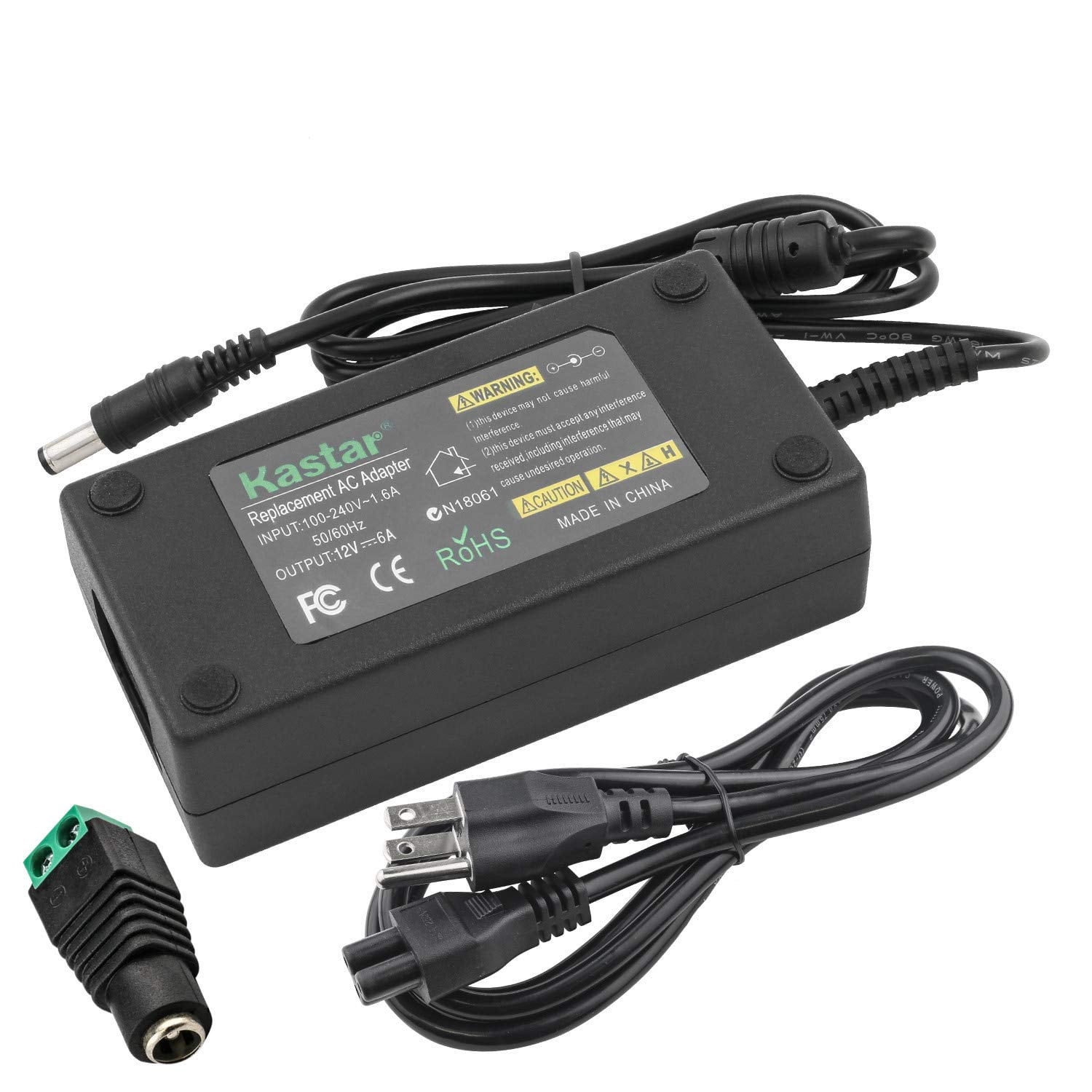 Kastar AC Adapter 12V 6A 72W for LCD Monitor, LED Strip, Security ...