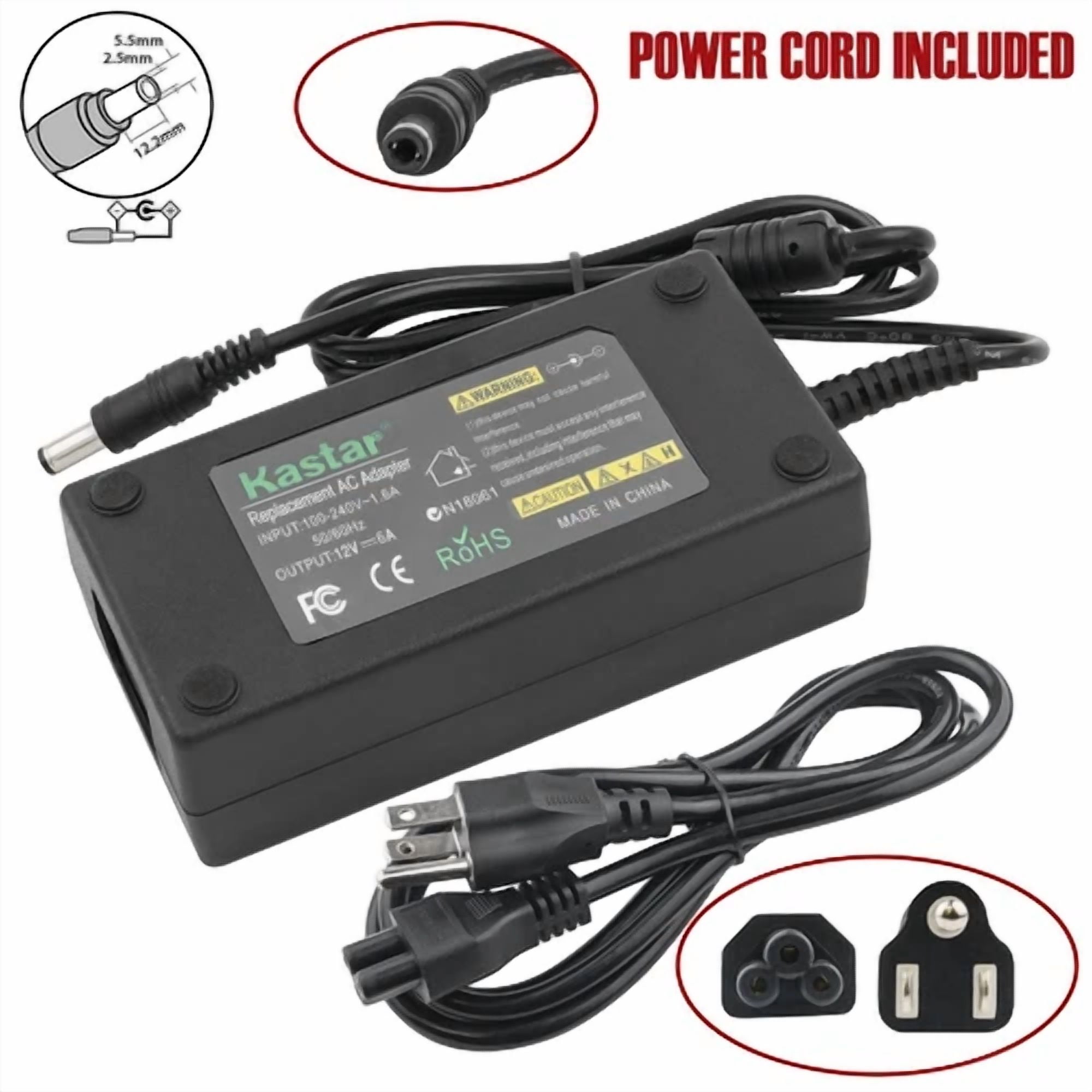 Kastar Ac Adapter 12V 5A 60W 5.5 X 2.5Mm Power Supply For Lcd Monitor ...
