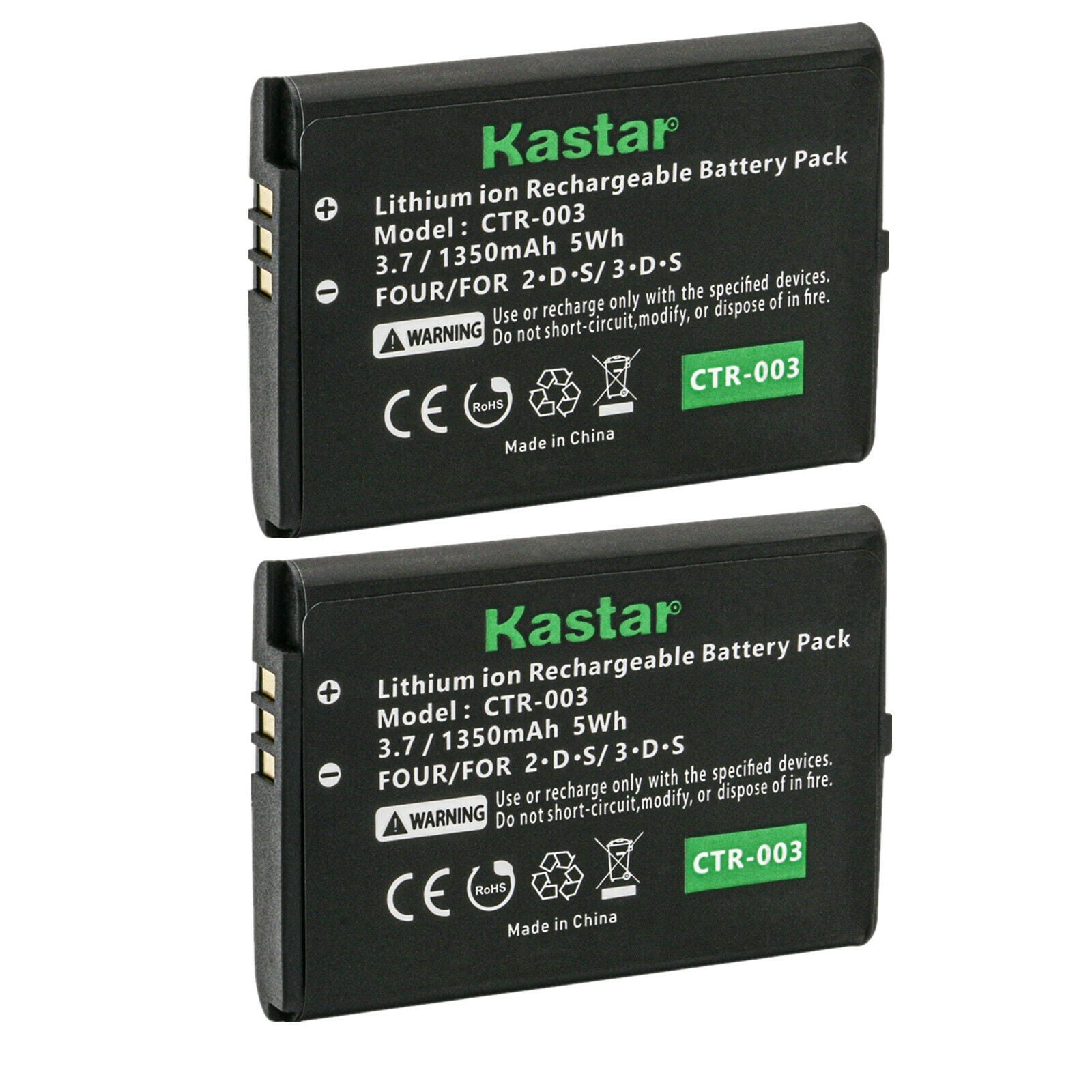 Kastar Battery 2-Pack Replacement for Nintendo 3DS CTR-003 Rechargeable ...