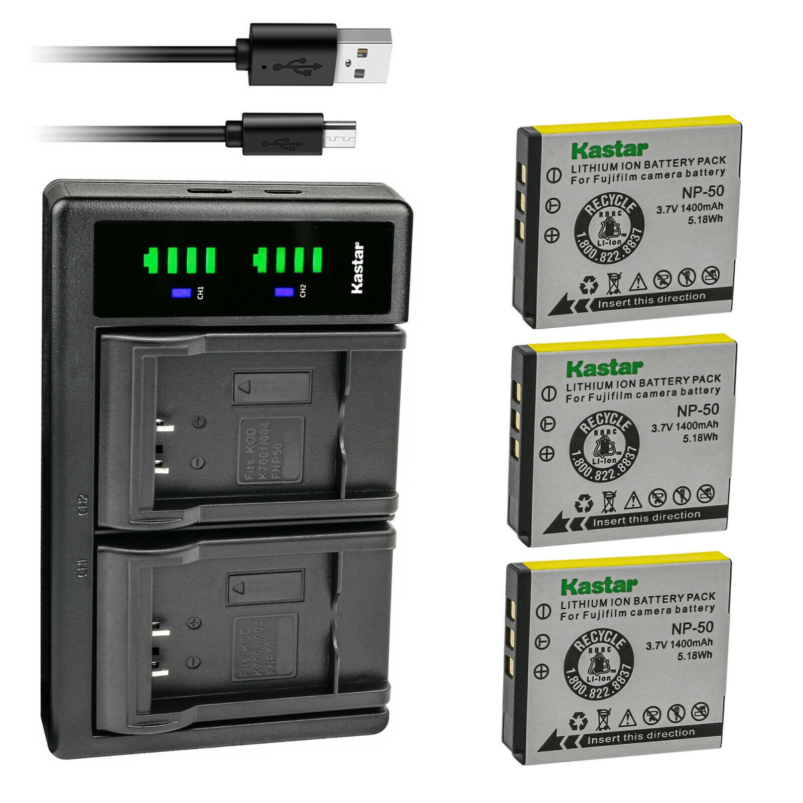 Kastar NP-50 Battery 3-Pack and LTD2 USB Charger Compatible with Pentax ...