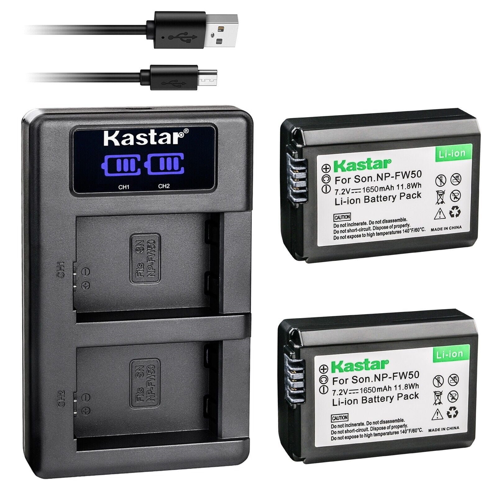 Kastar NP-FW50 2-Pack Battery, LKD2 USB Charger, Compatible with Sony ...