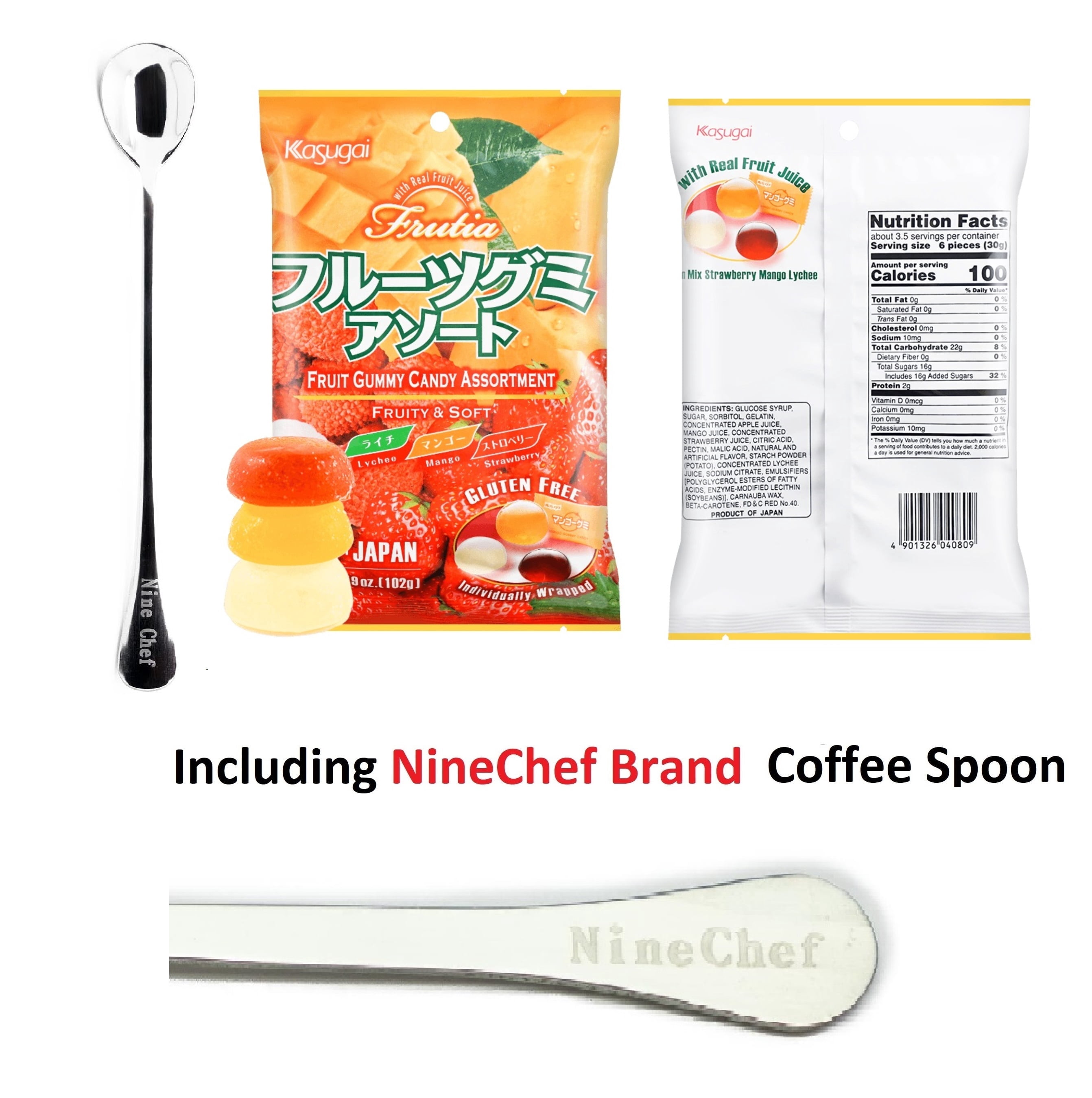 Kasugai Gummy Candy Assorted Flavor Pack 1 Plus NineChef Coffee Spoon ...