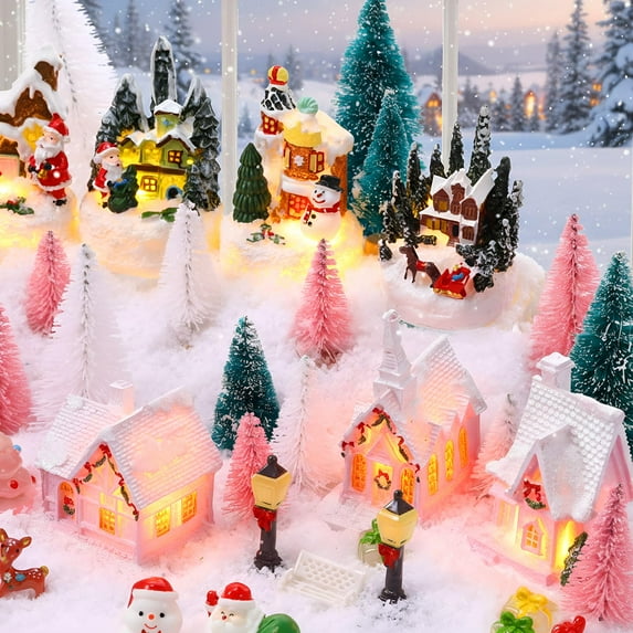 Kasyat 50 Pcs Christmas Village Set LED Lighted Christmas Village ...