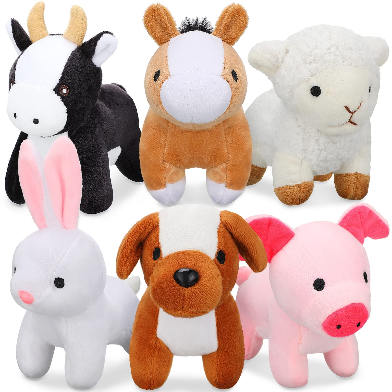 Kasyat 6 Pieces Mini Plush Furry Farm Animal Toys Soft Horse Pig Cattle ...