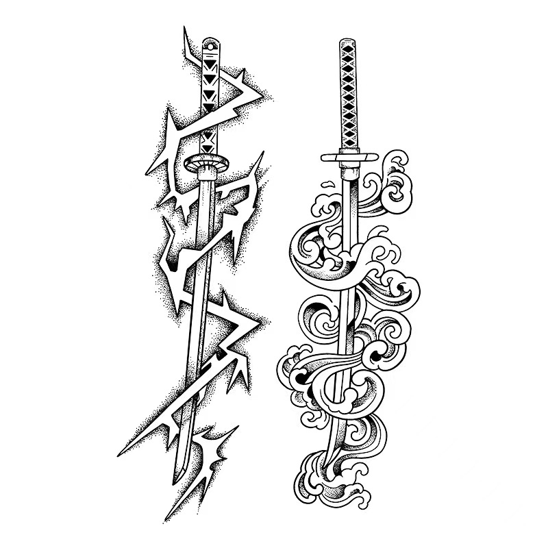Katana Sword Herbal Juice Tattoo Stickers Men Waterproof Lasting Semi ...