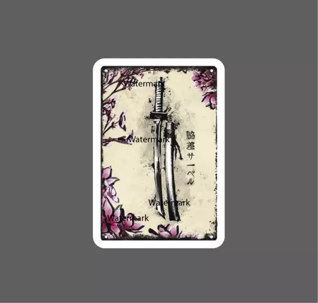 Katanas Sticker Cherry Blossom Samurai Sticker Phone Decal Water Bottle ...