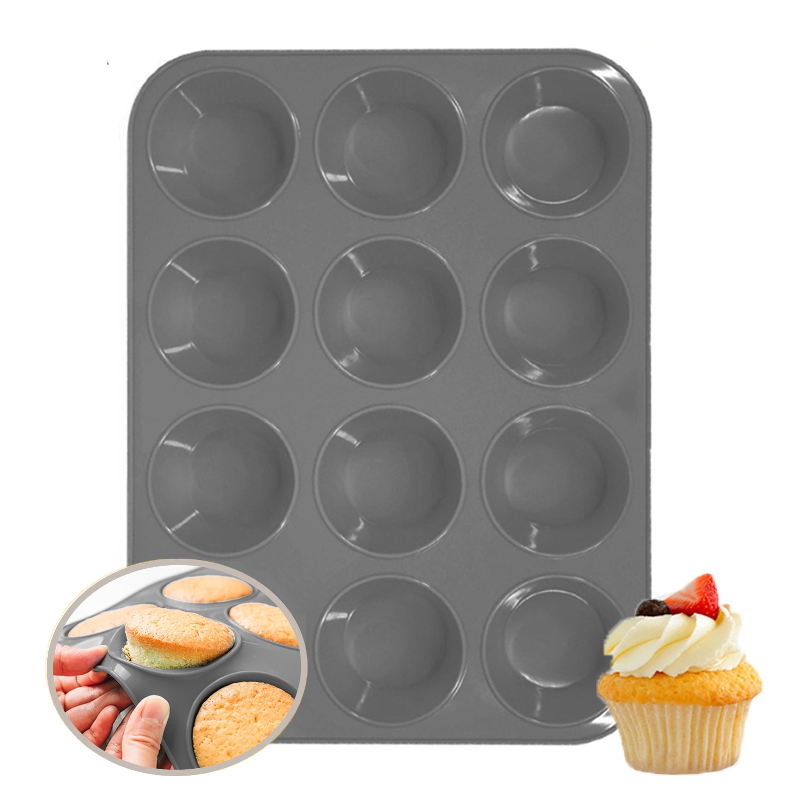 Katbite 12-Cup Silicone Muffin Pan – Non-Stick, Oven-Safe Mold for ...