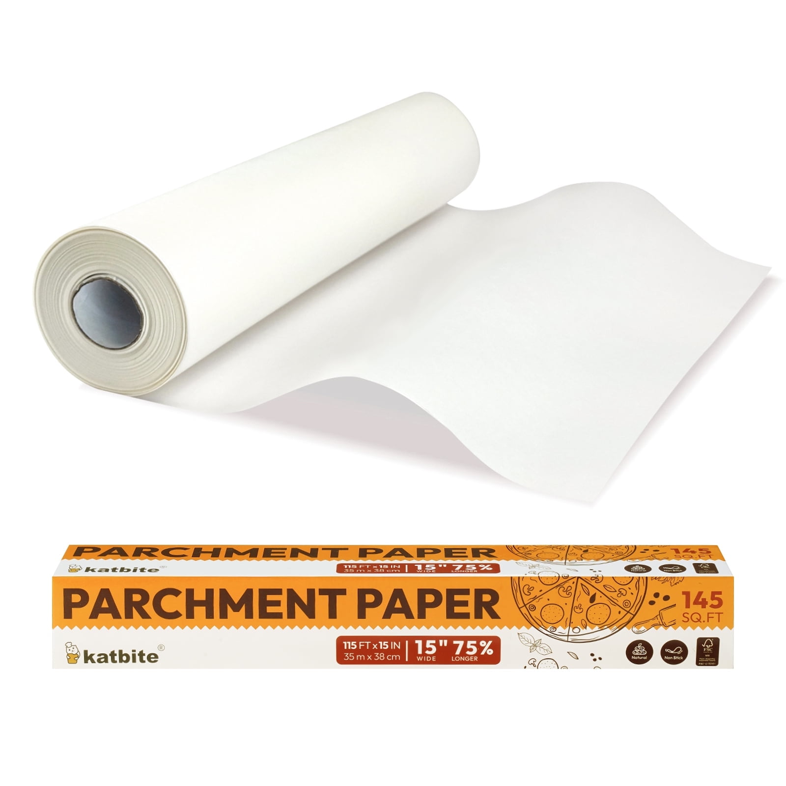 Katbite 15in x 115ft Parchment Paper Roll, Non-Stick Baking Paper with ...