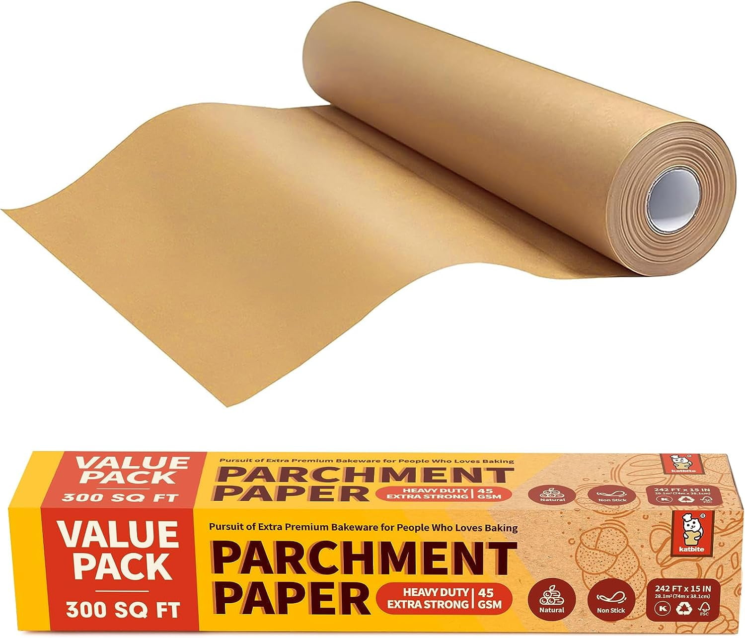 Katbite Parchment Paper Roll 15 in x 242 ft - 300 Sq Ft with Cutter ...