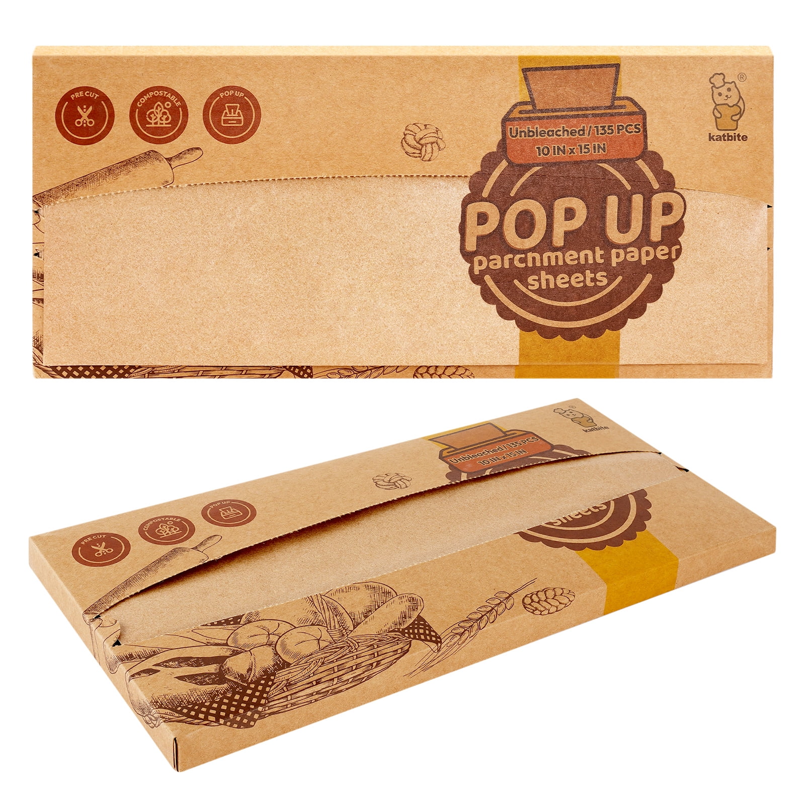 Katbite Pop-Up Parchment Paper Sheets 135 10x15 inch Dispenser for ...