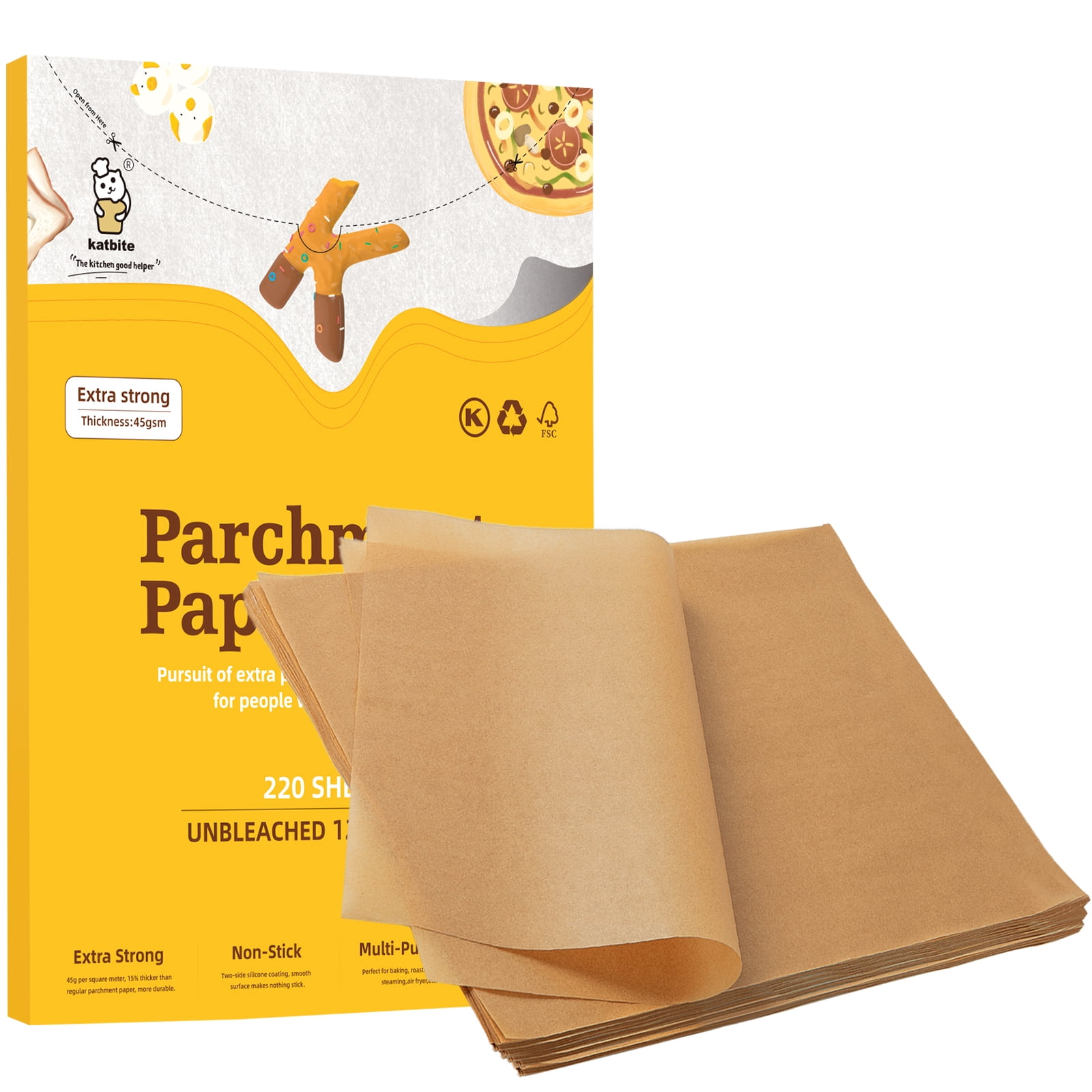 Katbite Unbleached Parchment Paper Sheets - Heavy Duty, Non-Stick, Full ...