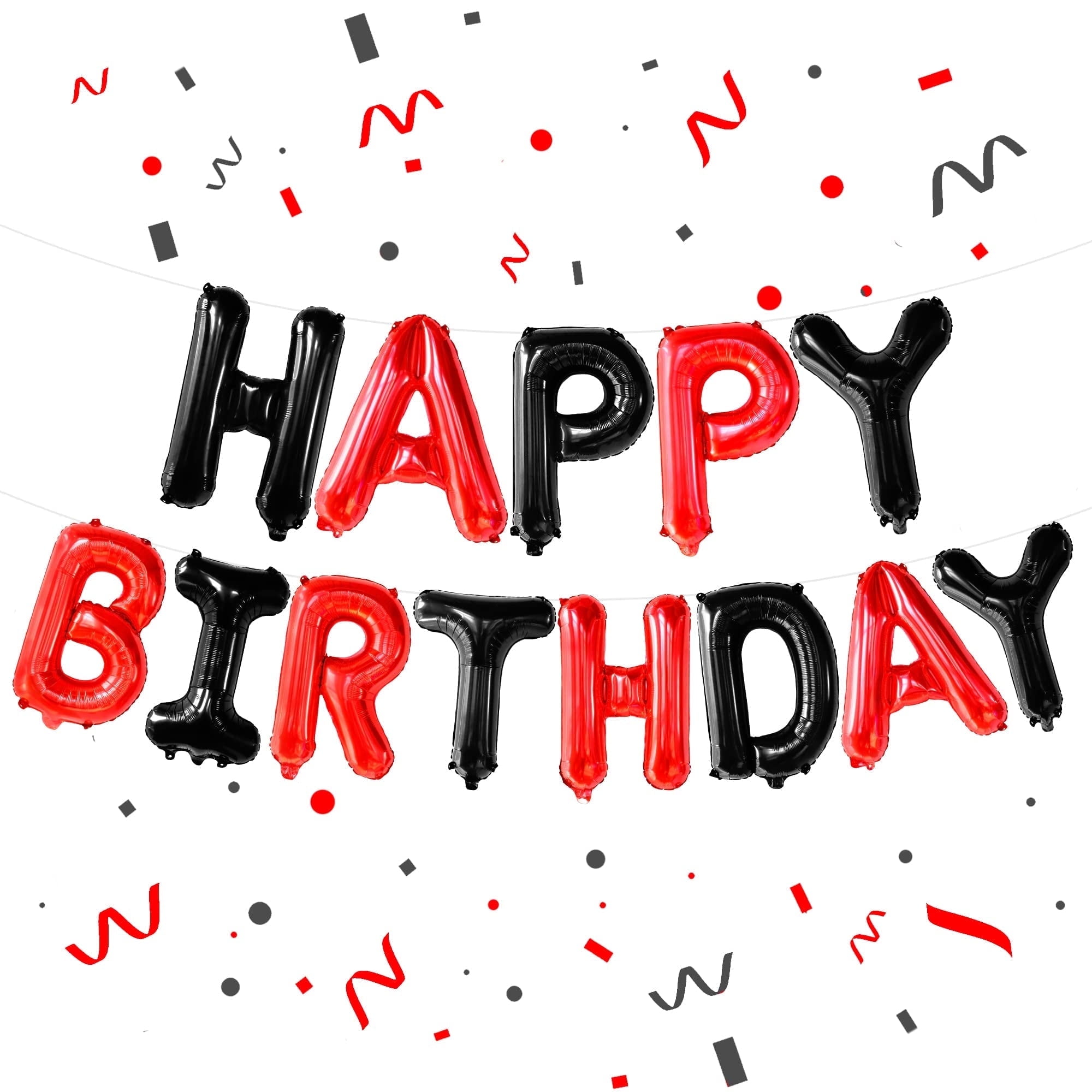 KatchOn, Black and Red Happy Birthday Banner Balloons - 16 Inch | Red ...