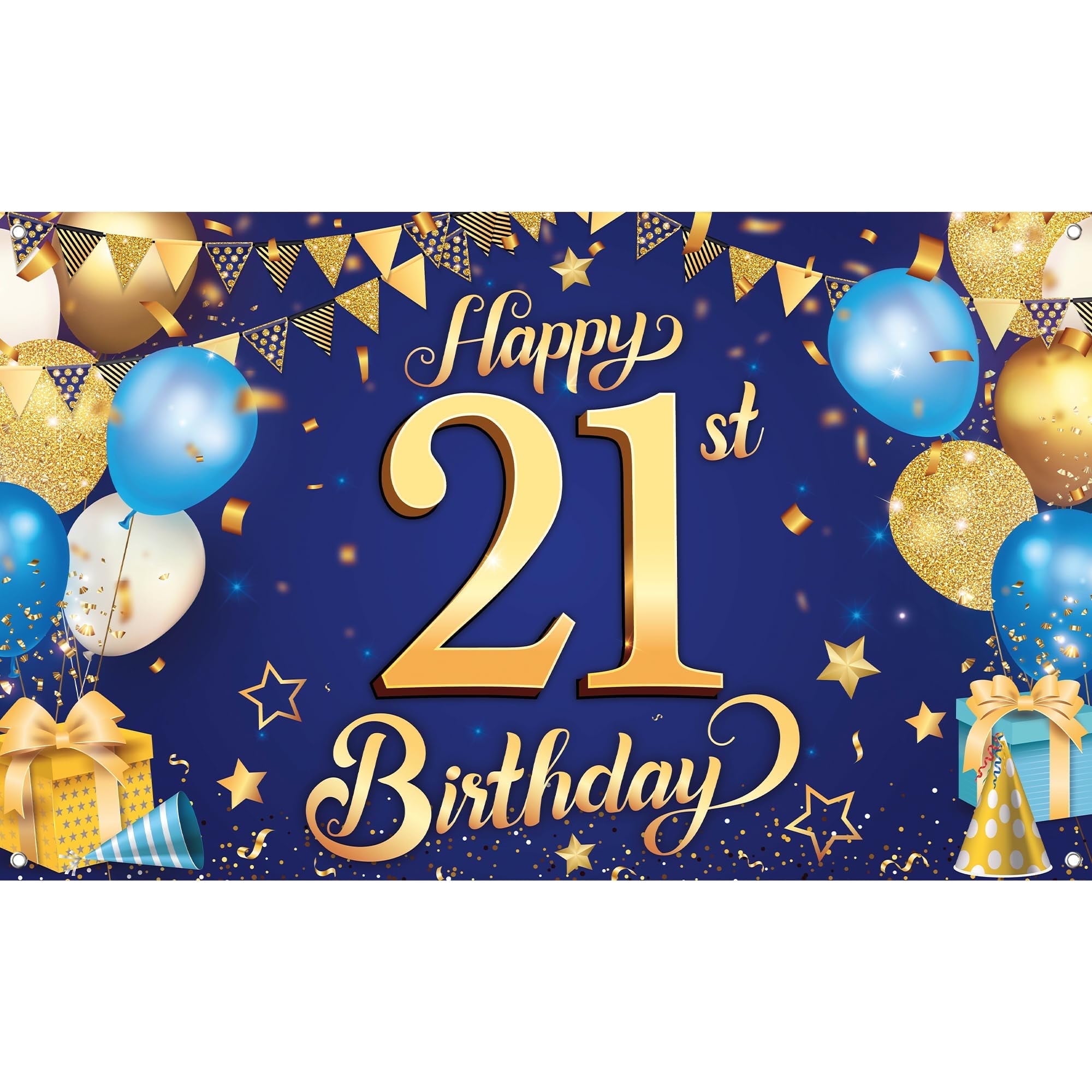 KatchOn, Blue and Gold Happy 21st Birthday Banner - XtraLarge, 72x44 ...