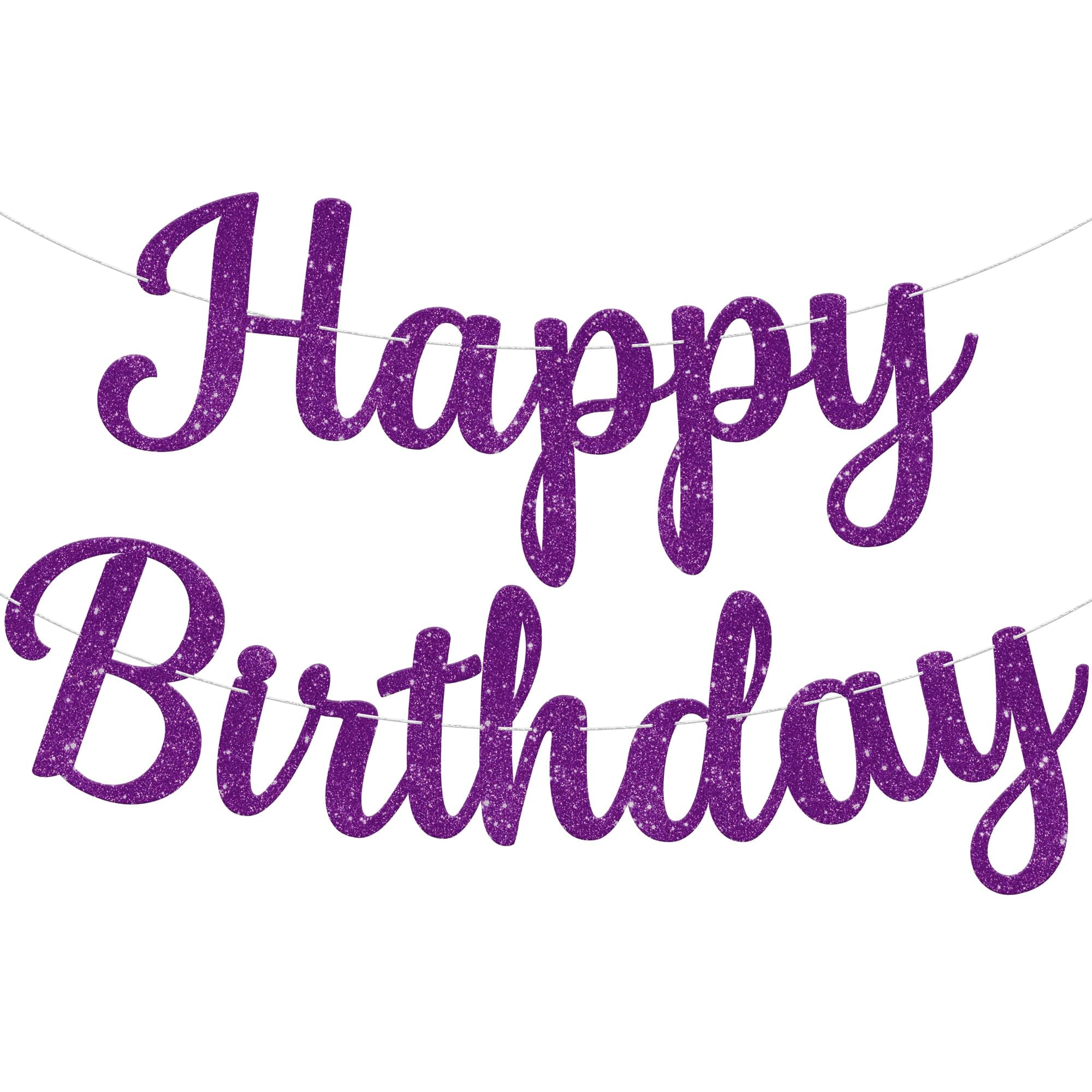 KatchOn, Glitter Purple PriNst Cursive Happy Birthday Banner - Pre ...