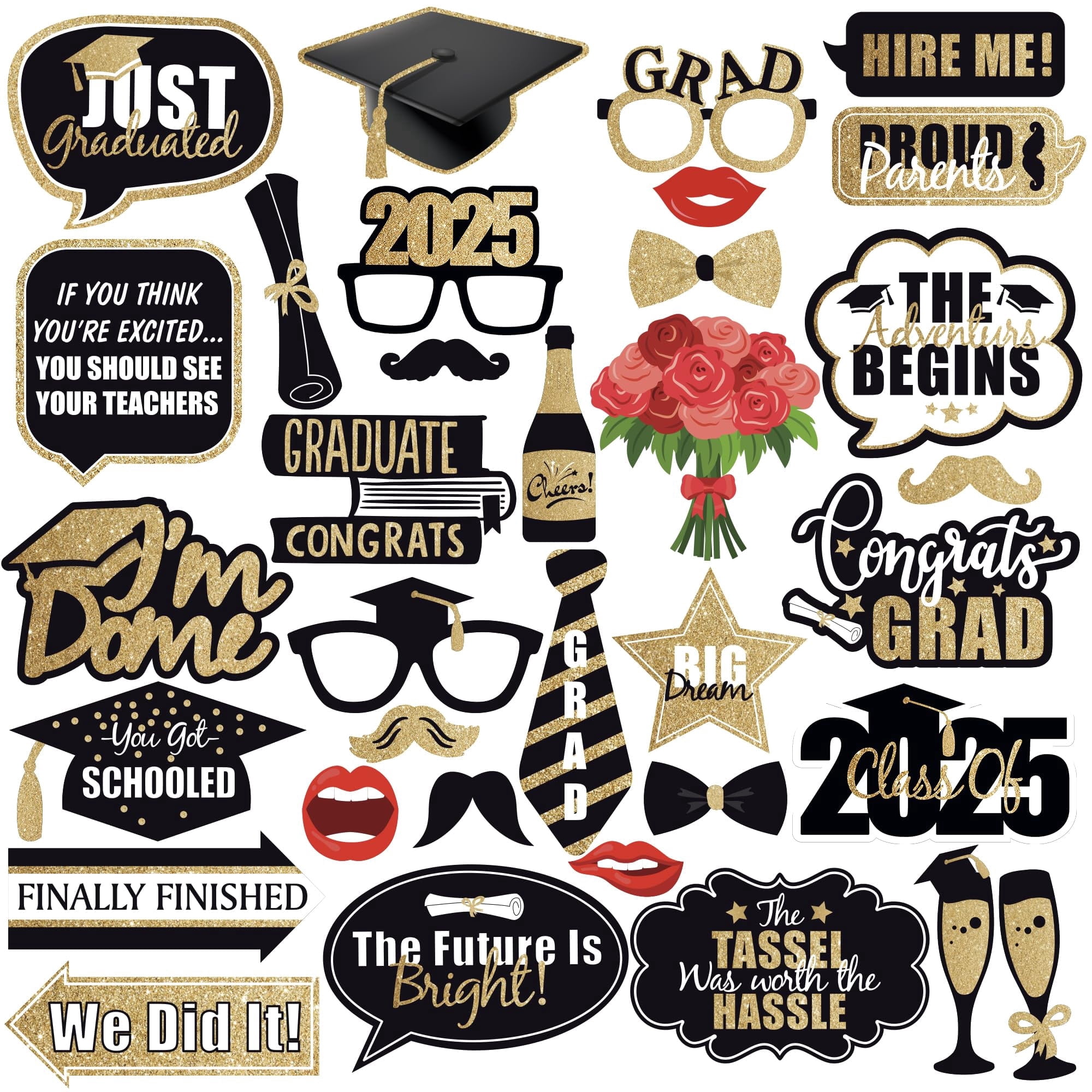 KatchOn, Graduation Photo Booth Props - Pack of 34 | Black and Gold ...