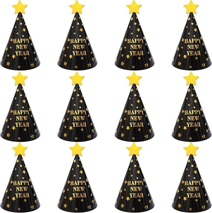 KatchOn, Happy New Years Hats 2026 - Pack of 12, Gold, Black | New Year ...