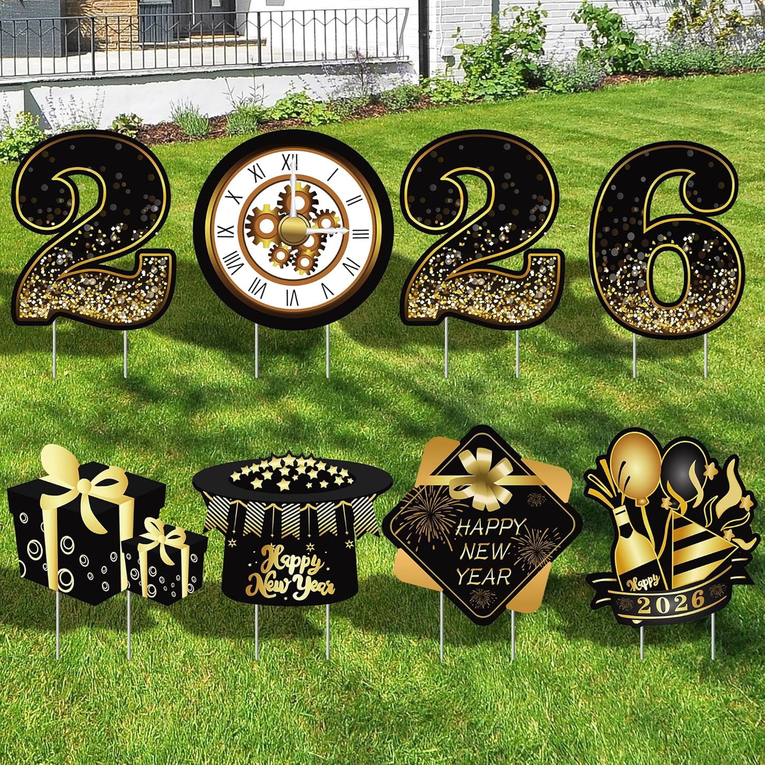 KatchOn, Happy New Year Yard Sign 2026 - Pack of 8 | Happy New Year ...