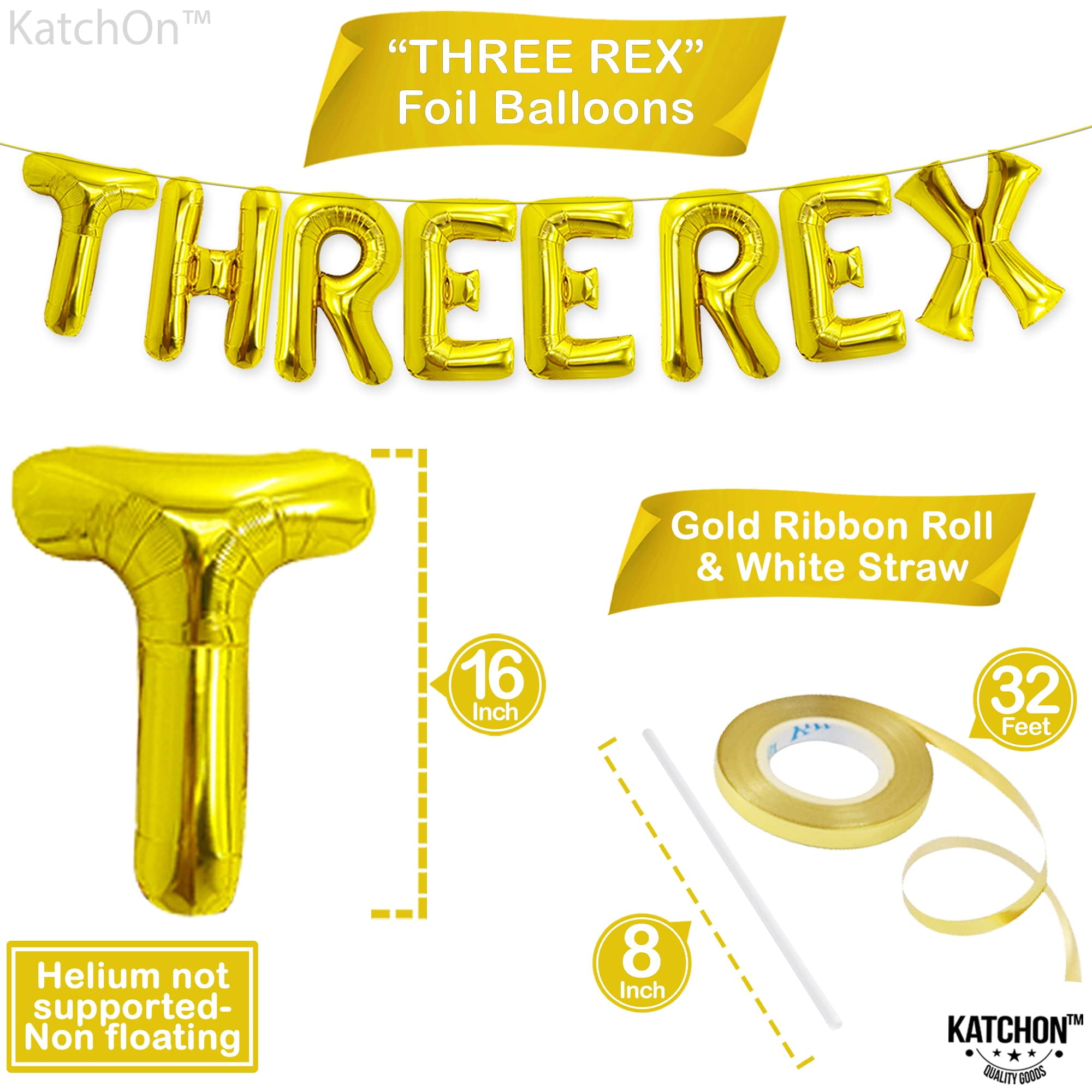 KatchOn, Huge Gold AJH3 Three Rex Balloons - 16 Inch | Gold Three Rex ...