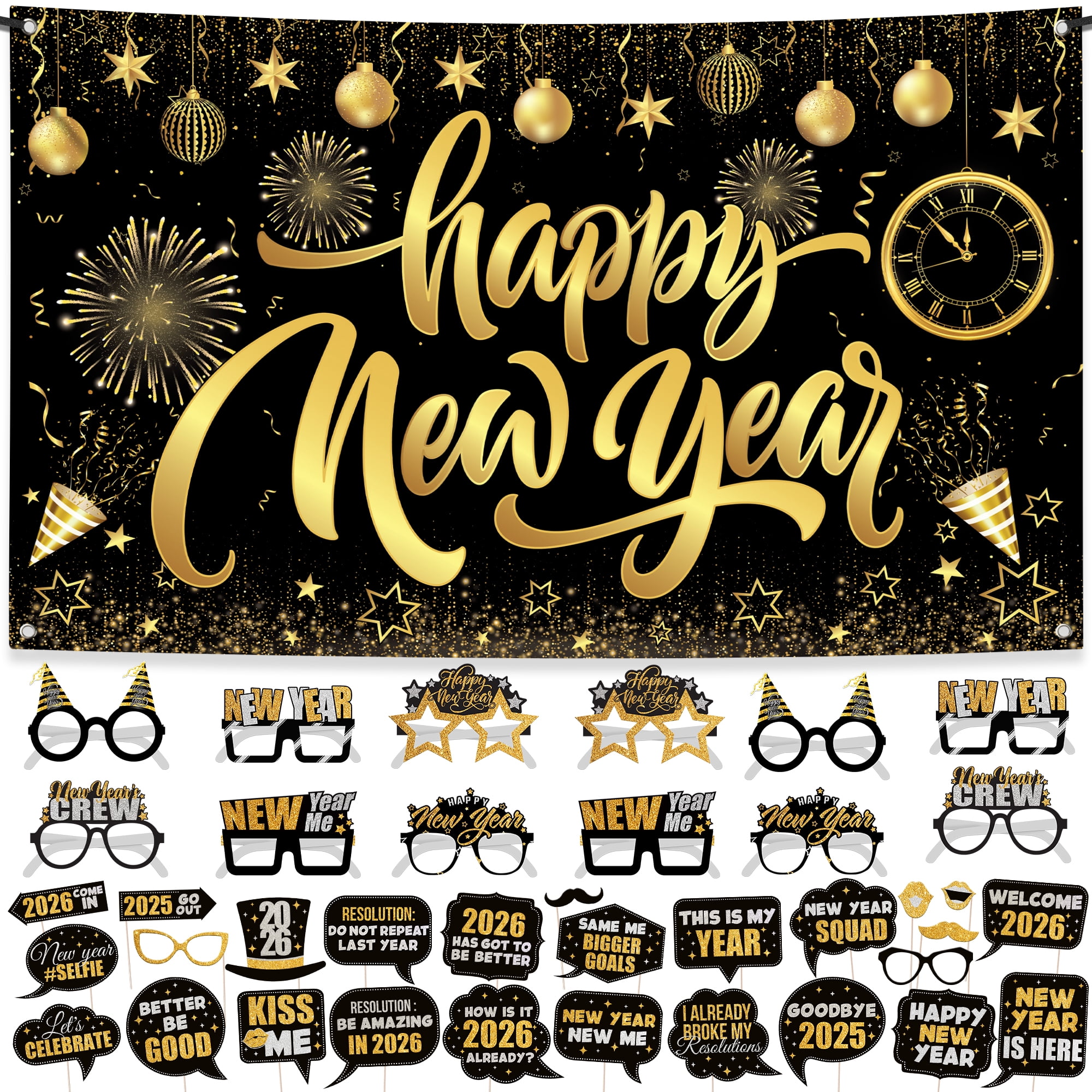 KatchOn, New Years Eve Party Supplies 2026 Set - Pack of 48 | Black and ...