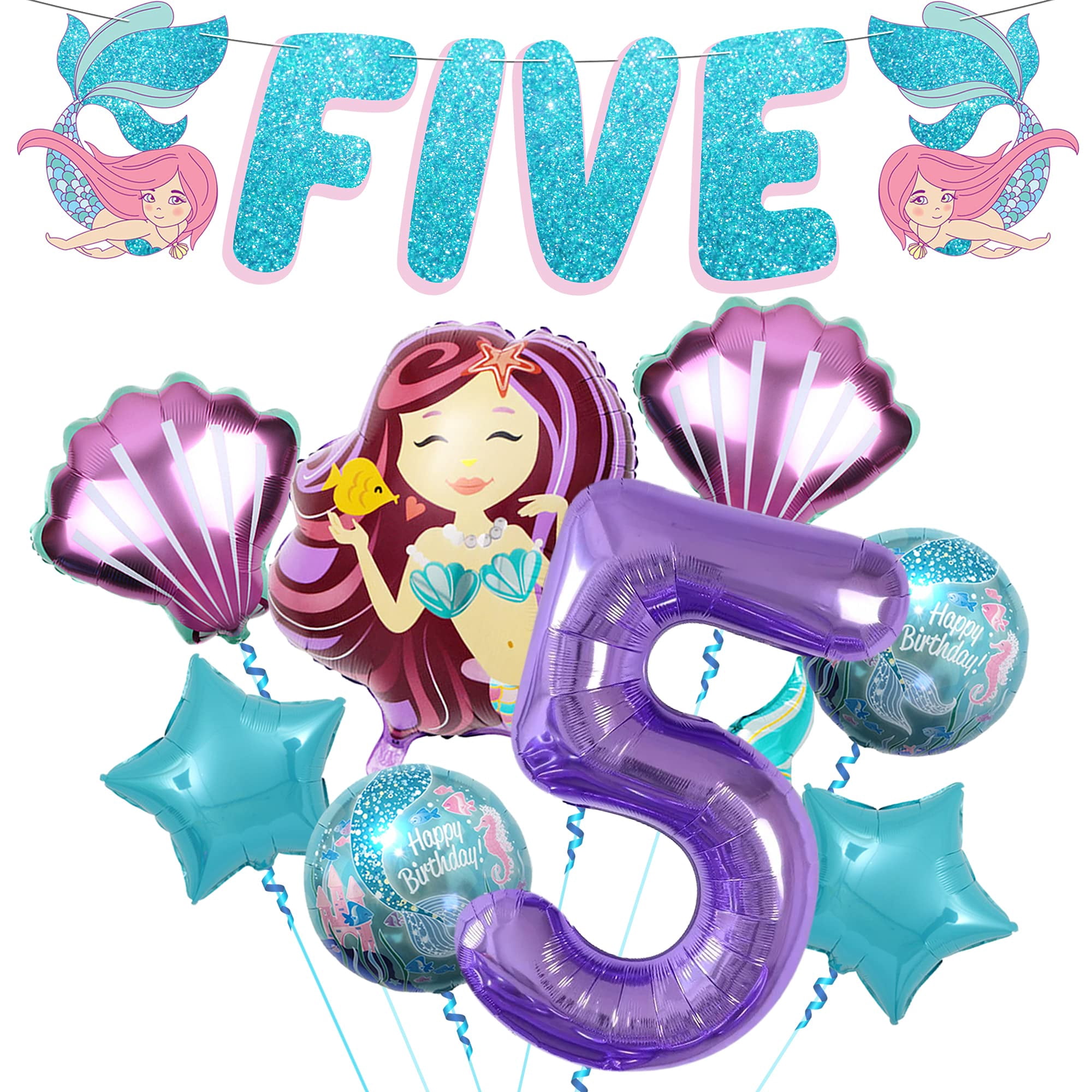 KatchOn, Shiny Mermaid 5th Birthday Decorations Girl H2FSD- 9 | Mermaid ...