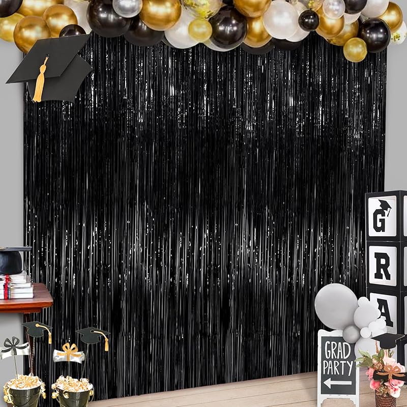 KatchOn XtraLarge Foil Black Streamers - 3.2x8 Feet, Pack of 2 | Black ...