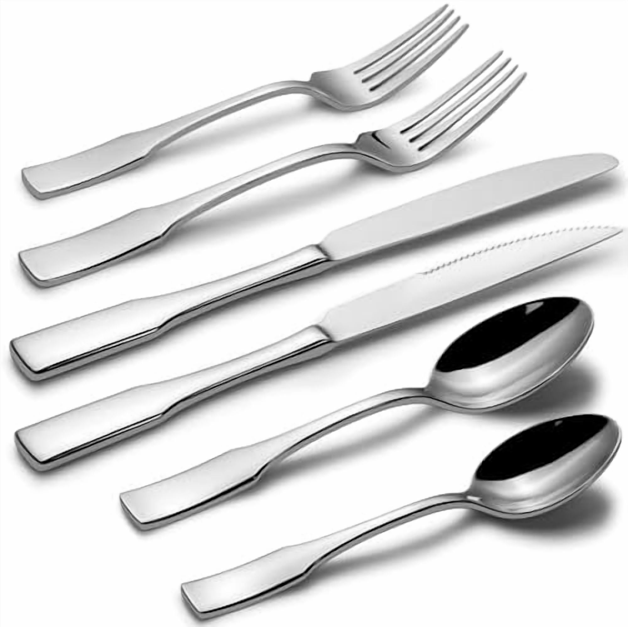 Kate 24-Piece Silverware Set with Steak Knife, Stainless Steel Flatware ...