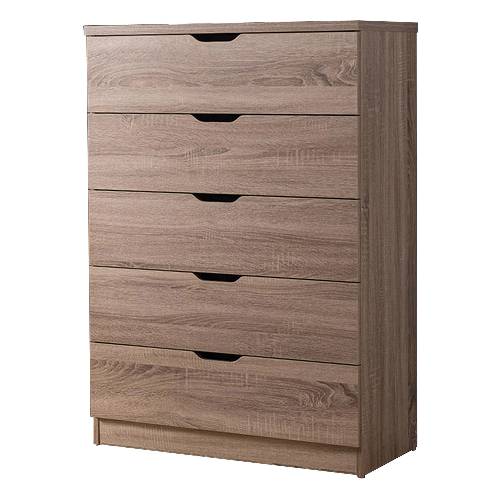 Kate 44 Inch Dresser Utility Storage, 5 Drawers, Cut Out Handles, Taupe ...