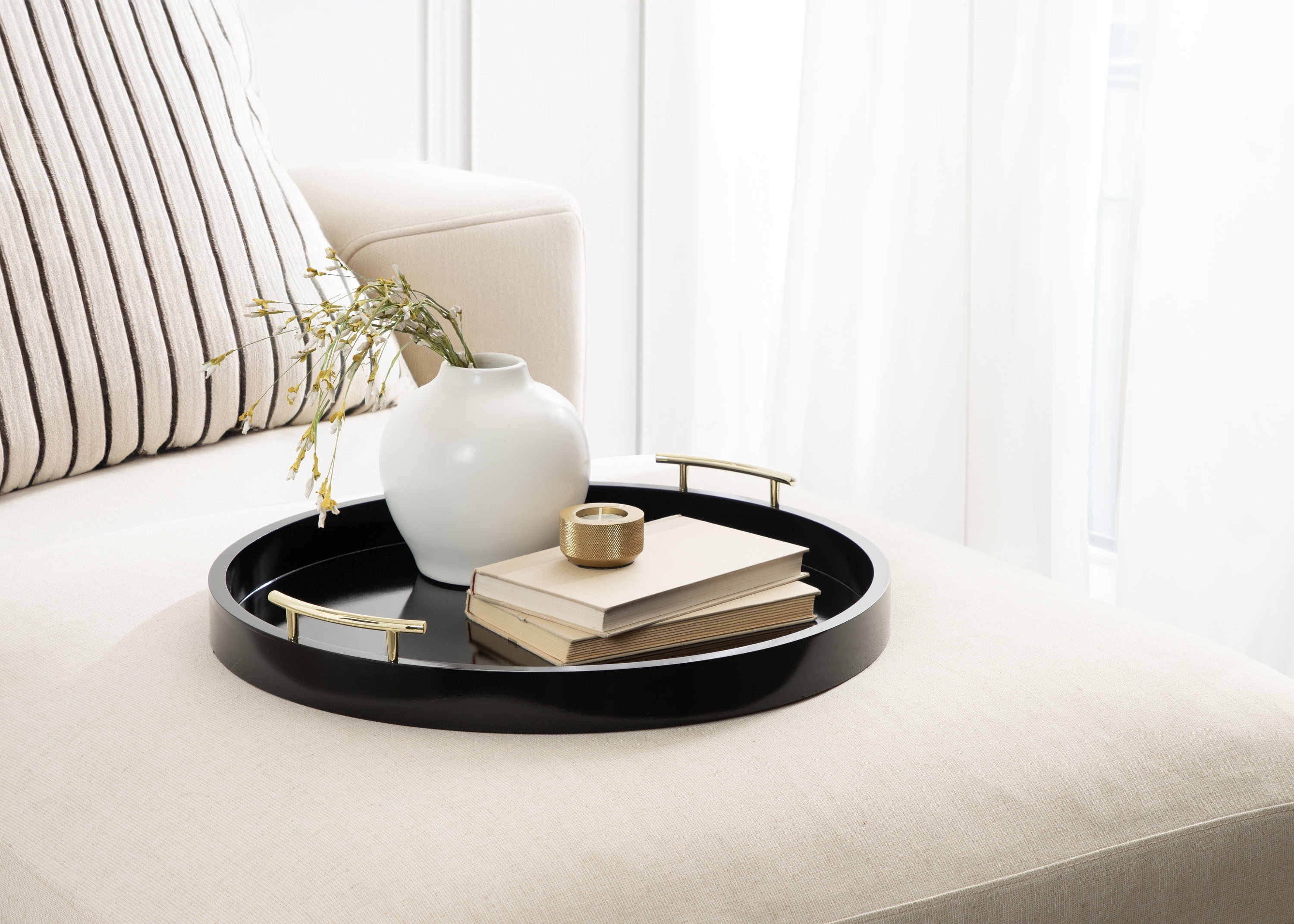 Kate And Laurel Lipton Modern Round Ottoman Tray, 22 Inch Diameter ...