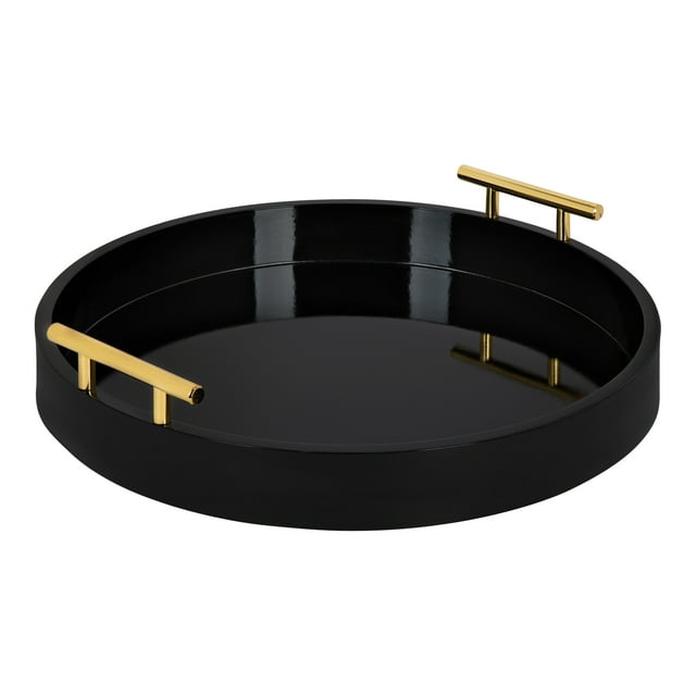 Kate And Laurel Lipton Modern Round Tray, 18" Diameter, Black And Gold ...