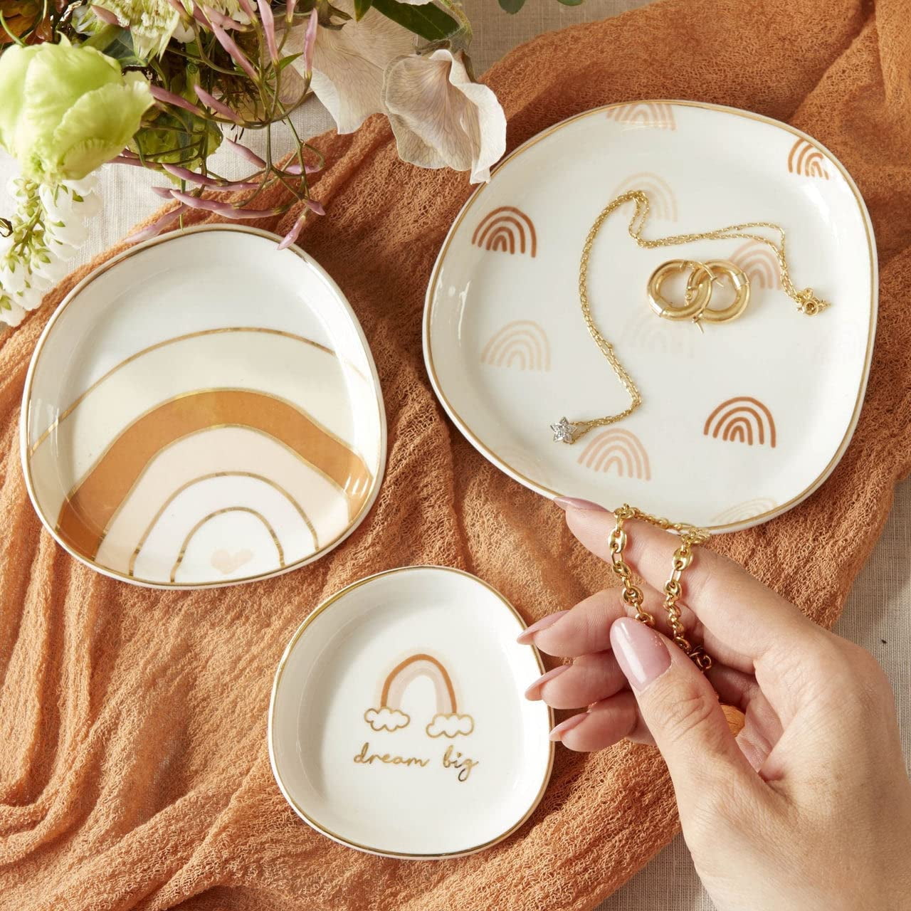Kate Aspen 2 Sets/6PCS Jewelry Tray Ring Holder, Boho Rainbow Trinket ...