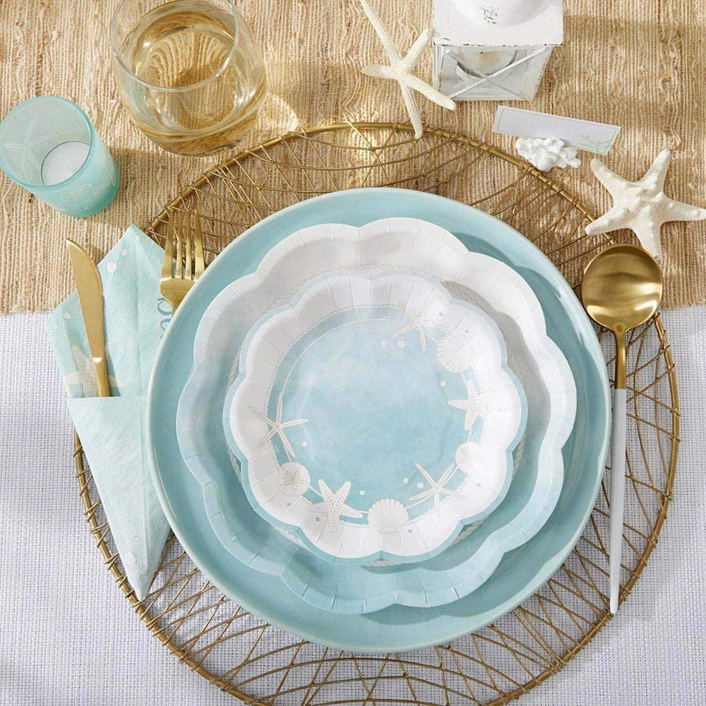 Kate Aspen 32 Pcs Paper Plates 7 Inch Heavy Duty Disposable Party Plates Party Supplies Tableware for Wedding Bridal Shower Anniversary Beach Nautical Themed Party Bulk Walmart