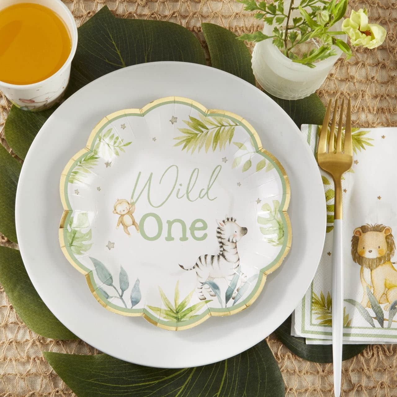 Kate Aspen 32 Pcs Safari Baby Paper Plates, 7 Inch Heavy Duty ...